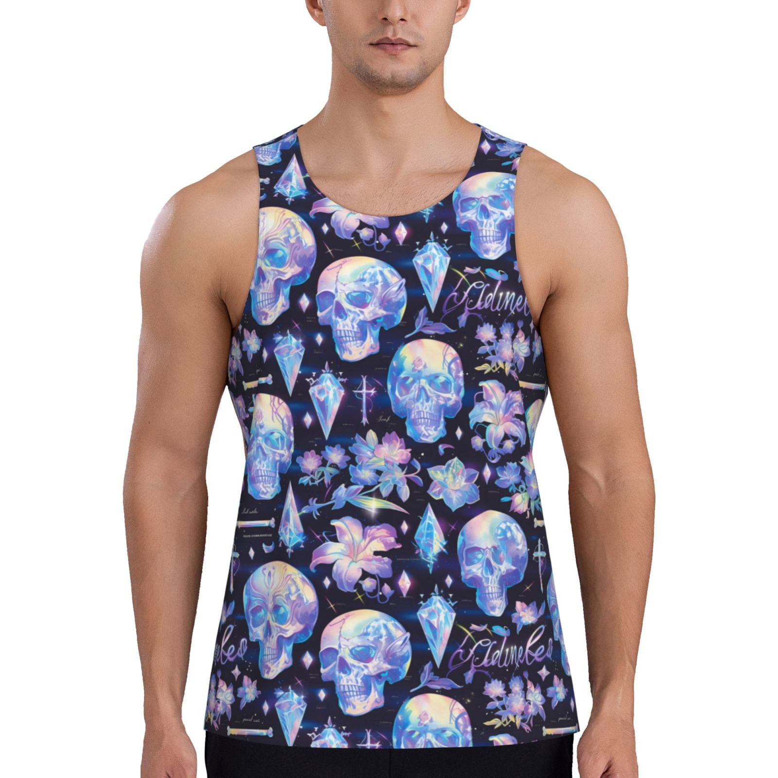 Balery crystal cool Skull flower Pattern Men's Workout Tank Top Gym ...