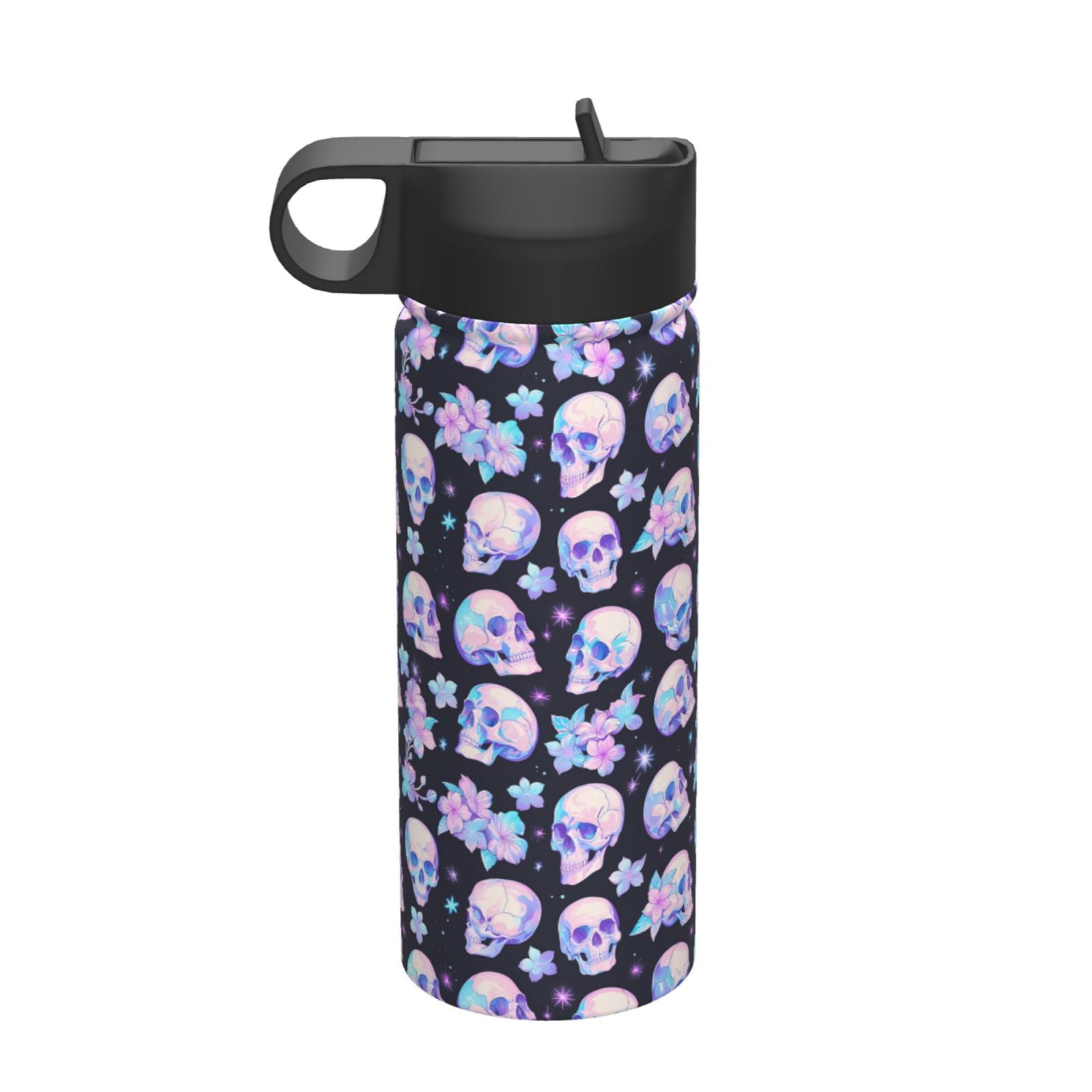 Balery crystal flower Skull Pattern Water Bottle,18oz Sports Insulated ...