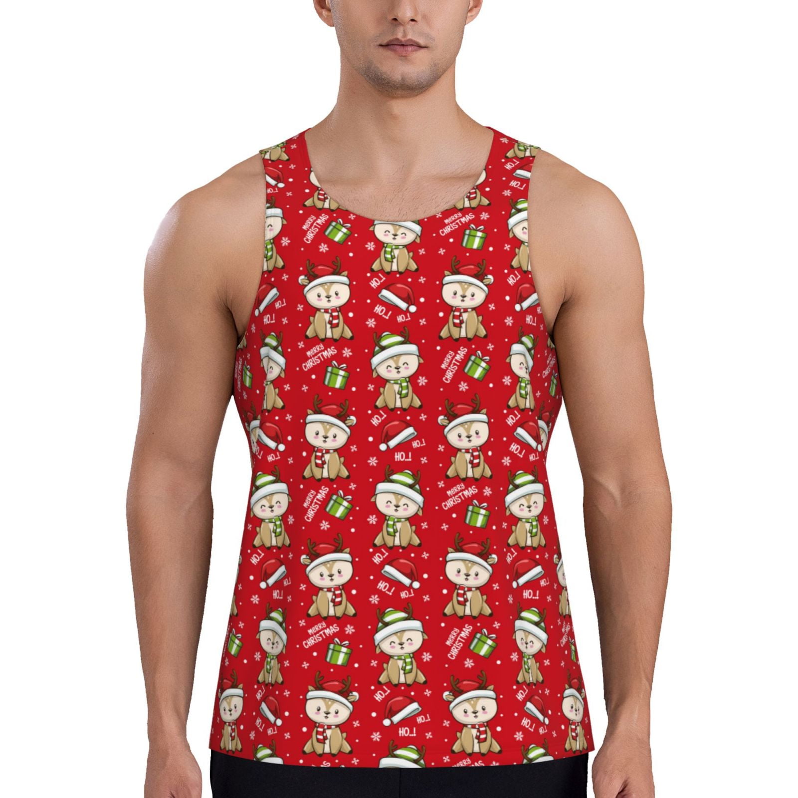 Balery cute Christmas Moose Pattern Men's Workout Tank Top Gym Muscle ...