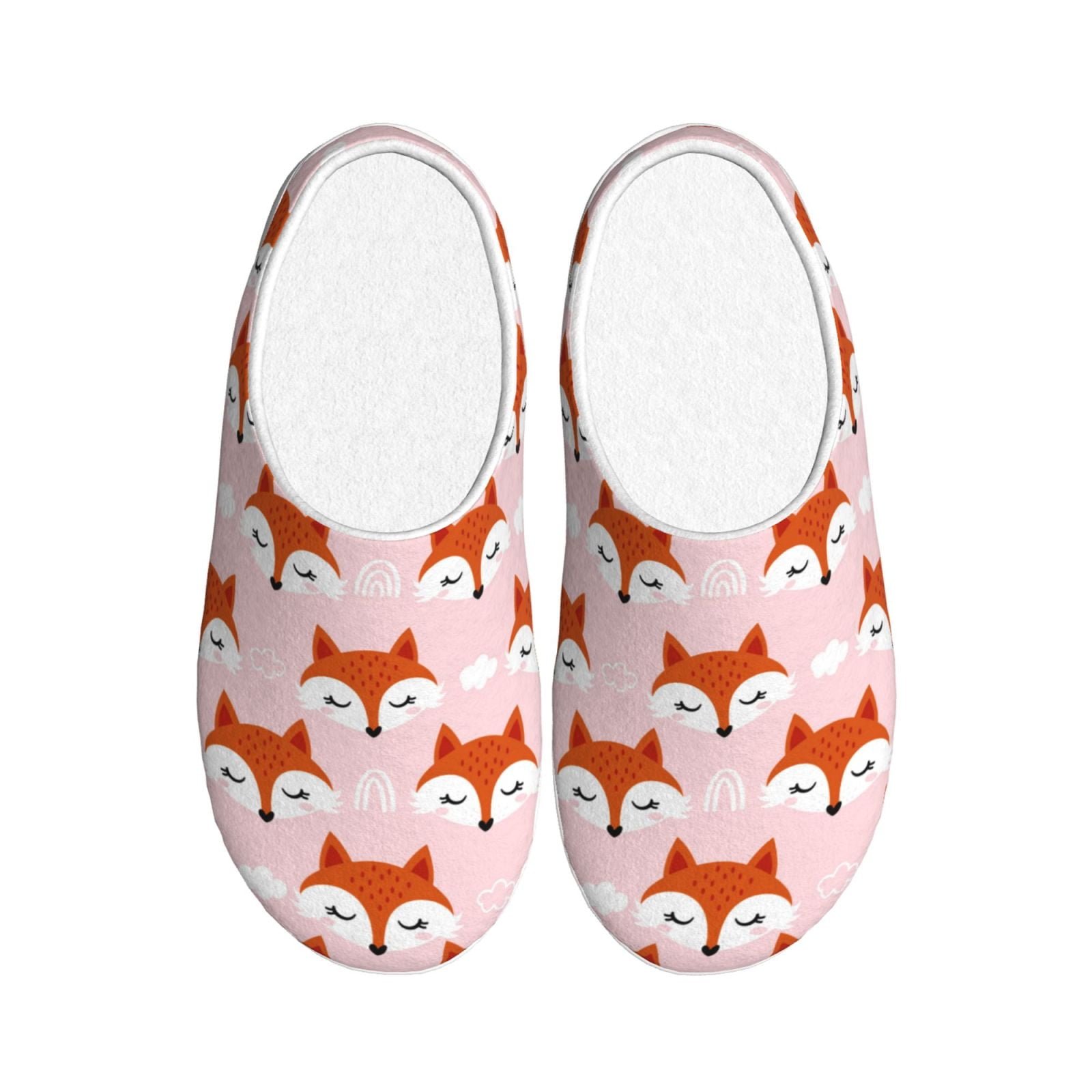 Balery cute fox pink Pattern Women's Fuzzy Memory Foam Slippers Fluffy ...