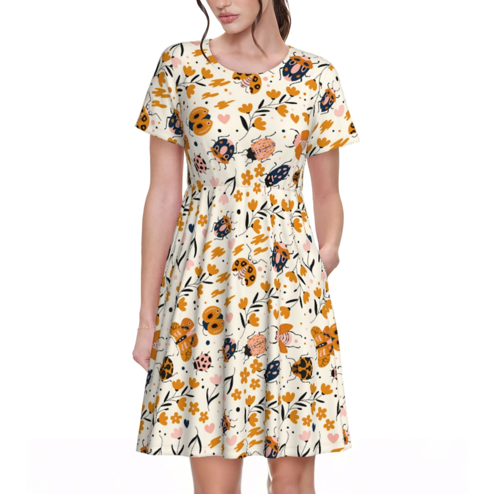 Balery cute insects Pattern Womens Dresses Loose Short sleeve ...