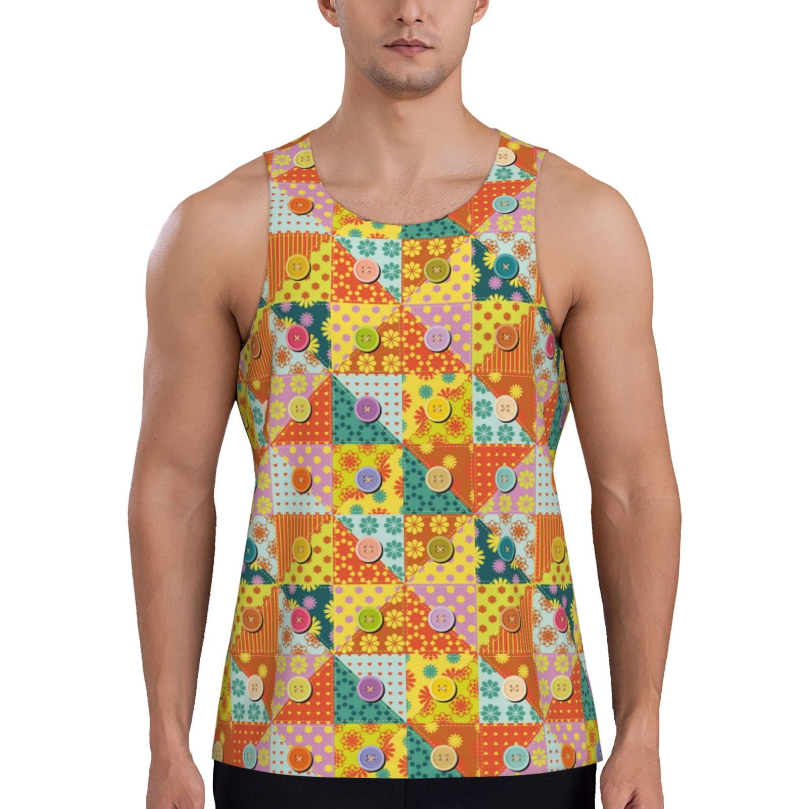 Balery different patchwork Pattern Men's Workout Tank Top Gym Muscle ...