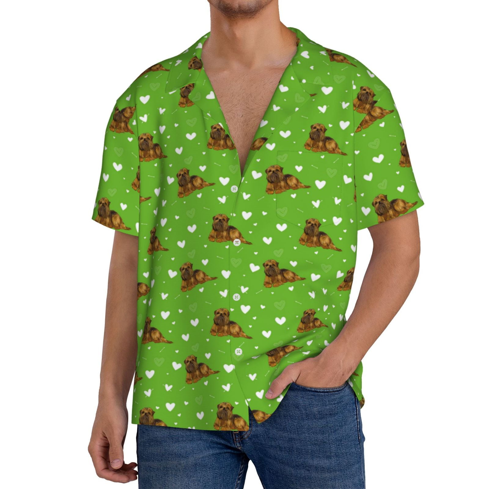 Balery dogs on a green background Pattern Men's Casual Button Down ...