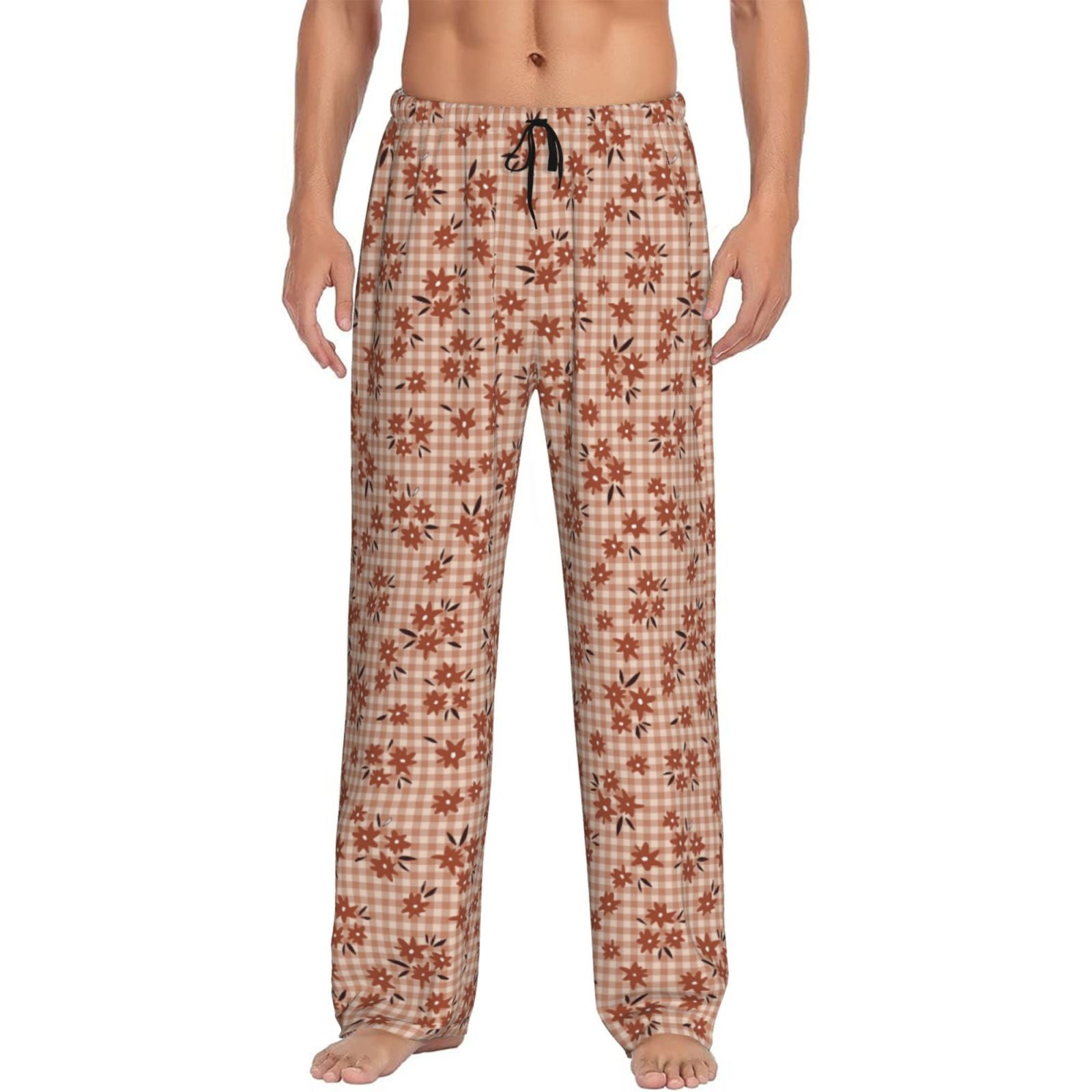 Balery fall flower plaid print Men's Pajama Pants,Ultra Lightweight Pjs ...