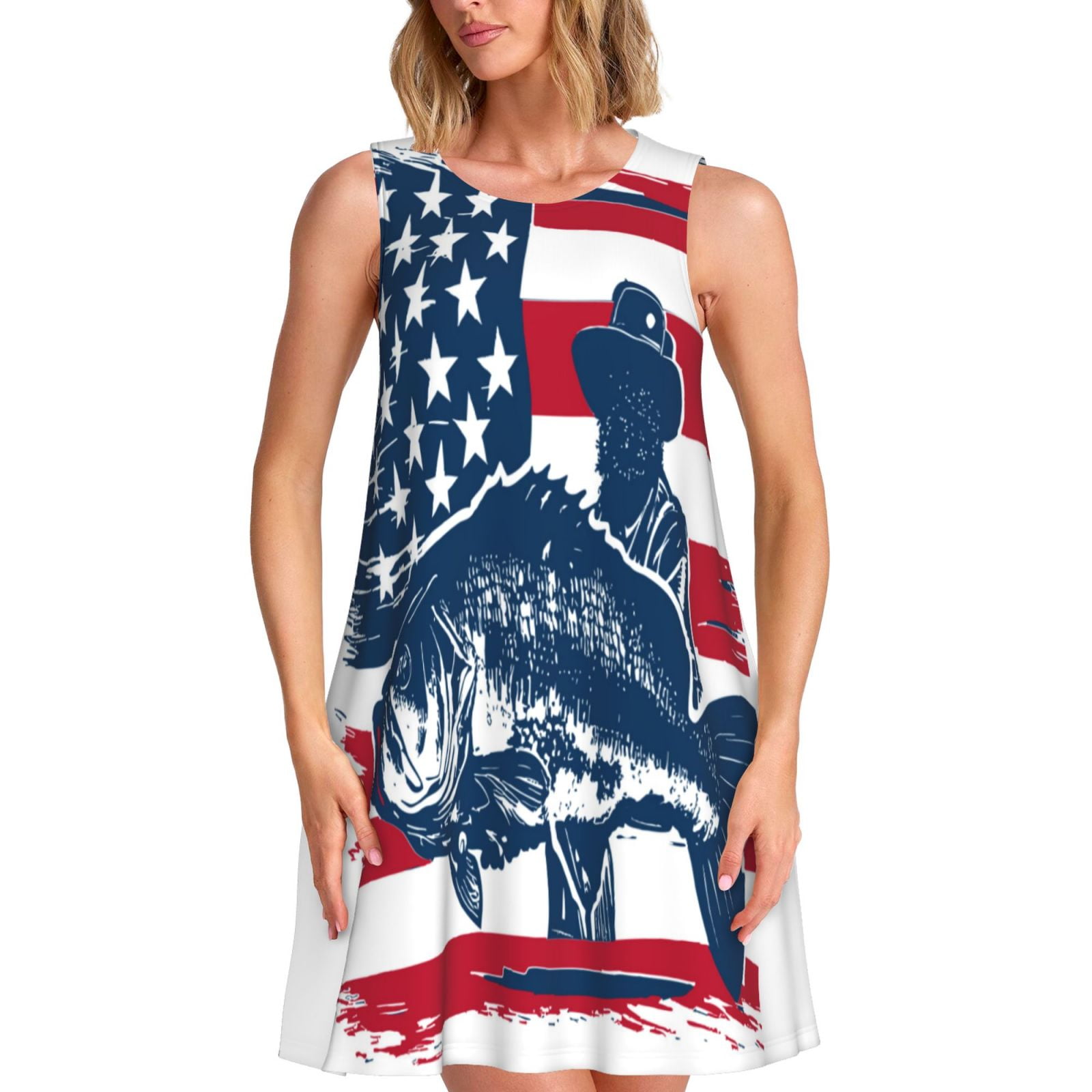 Balery fisherman fishing with USA flag Pattern Women’s Summer Dresses ...