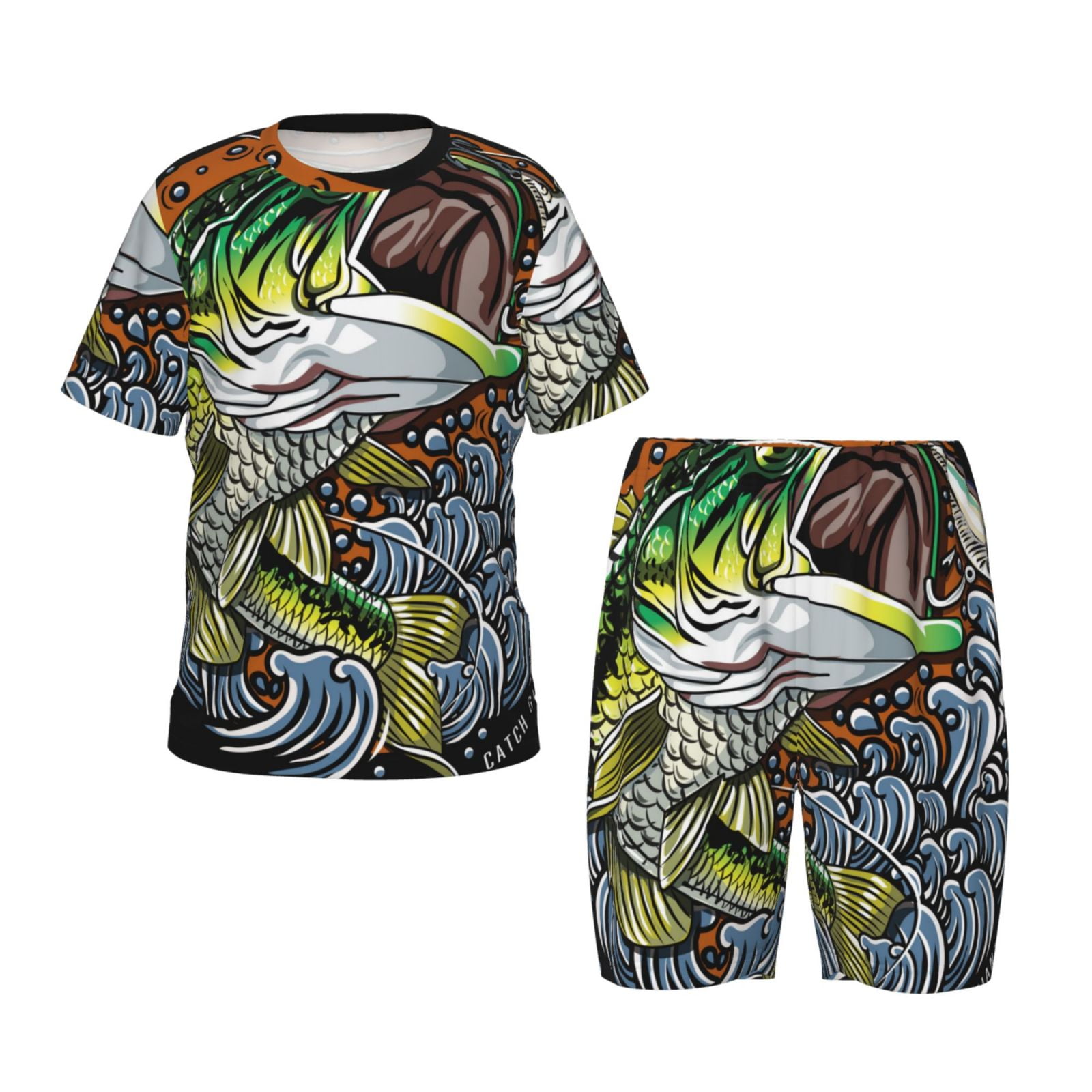 Balery fishing bass Pattern Kids’ Short-Sleeved Pajama Set – Soft ...