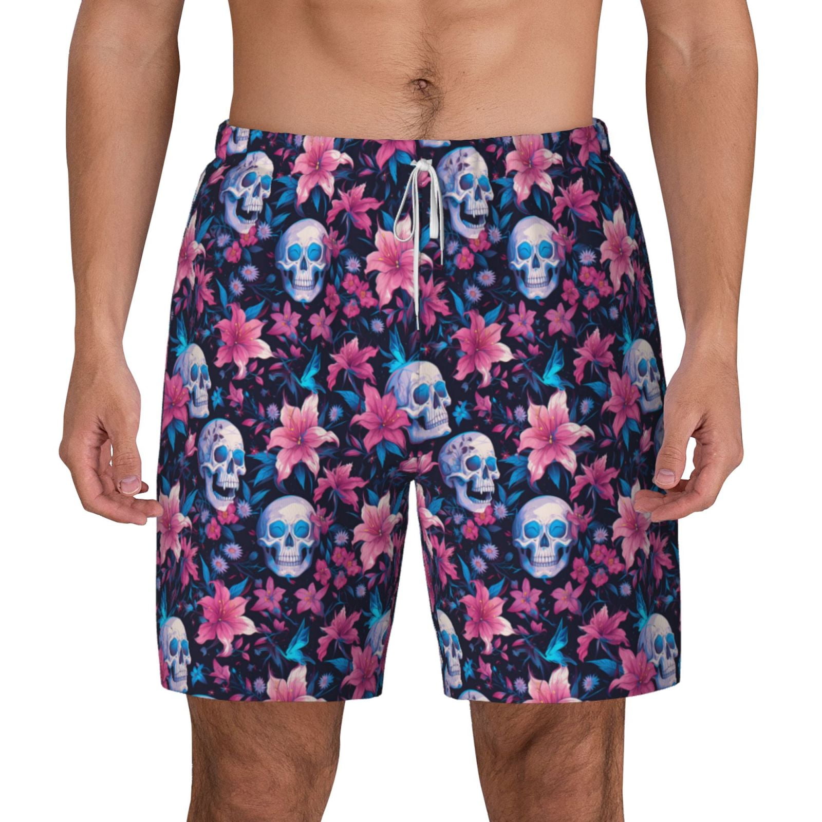 Balery funny Skull daisy flower Mens Swim Trunks Swim Shorts for Men ...