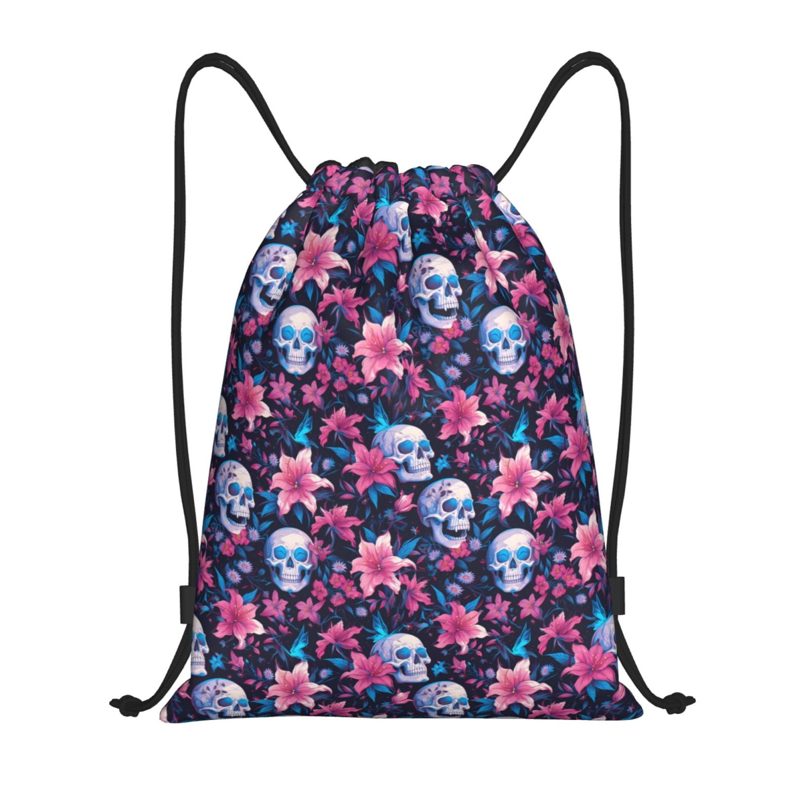 Balery funny Skull daisy flower Pattern Drawstring Backpack Bag Sport ...