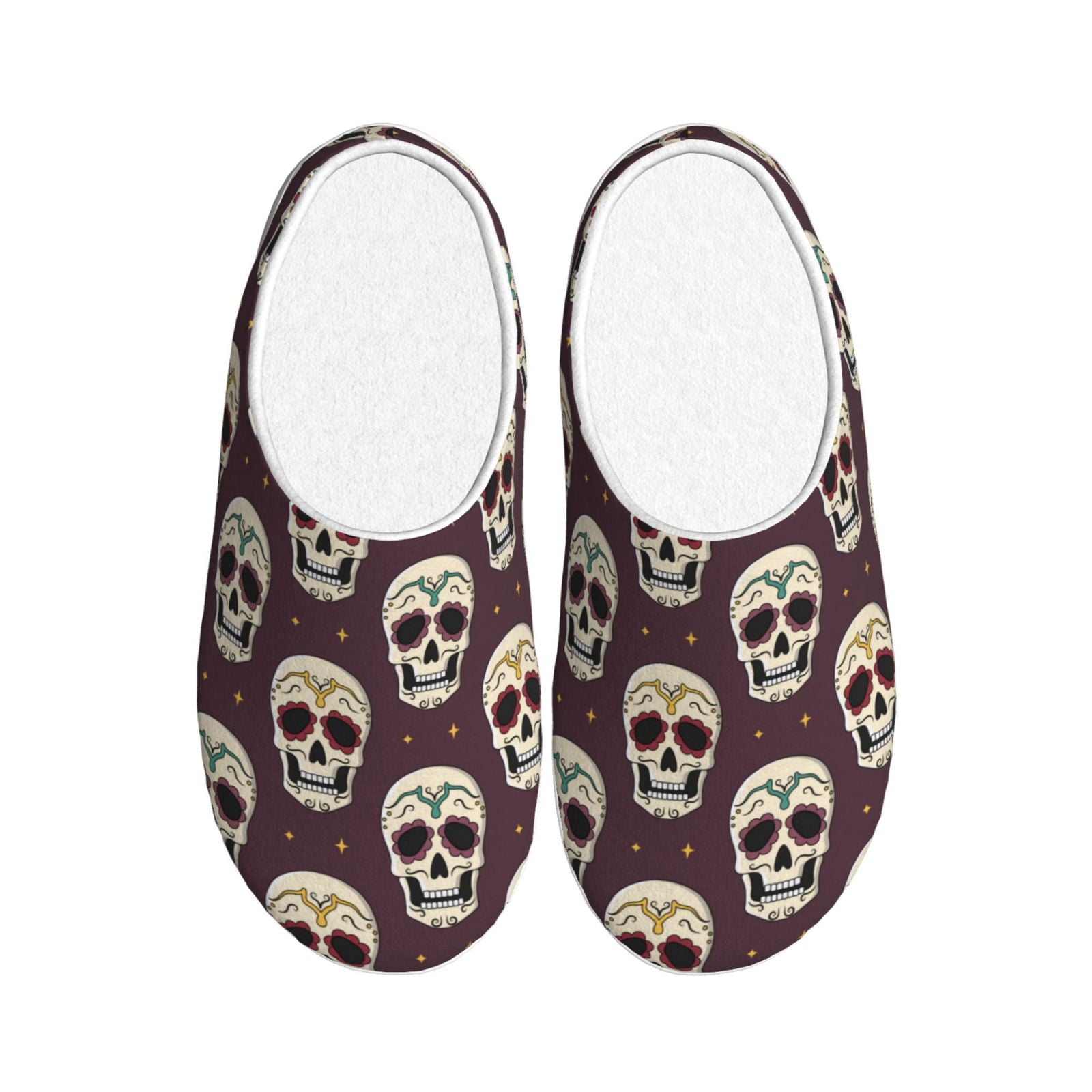 Balery funny Skull star Pattern Women's Fuzzy Memory Foam Slippers ...