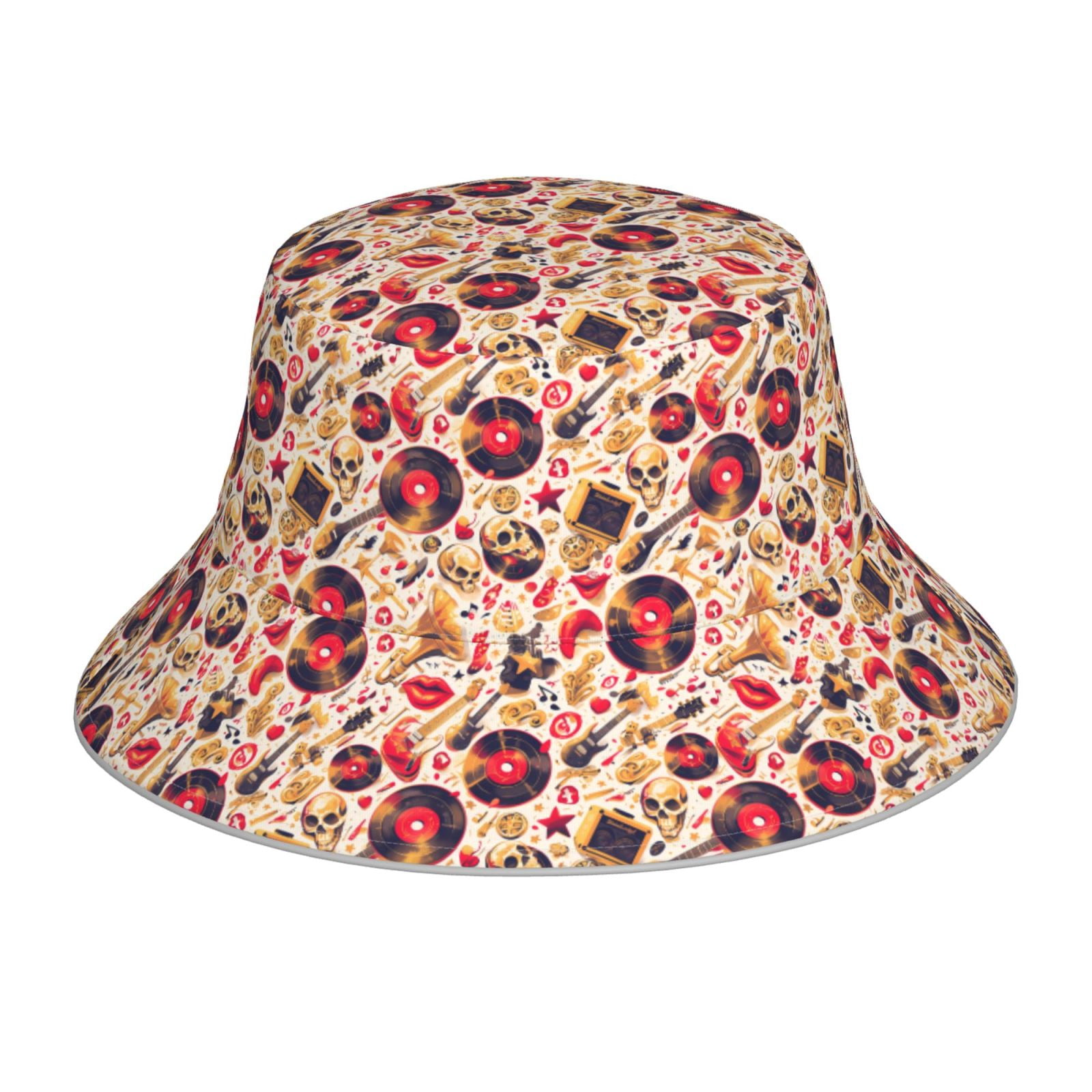Balery gold Skull Guitar record Sun Hats for Men Women Bucket Hat UPF ...