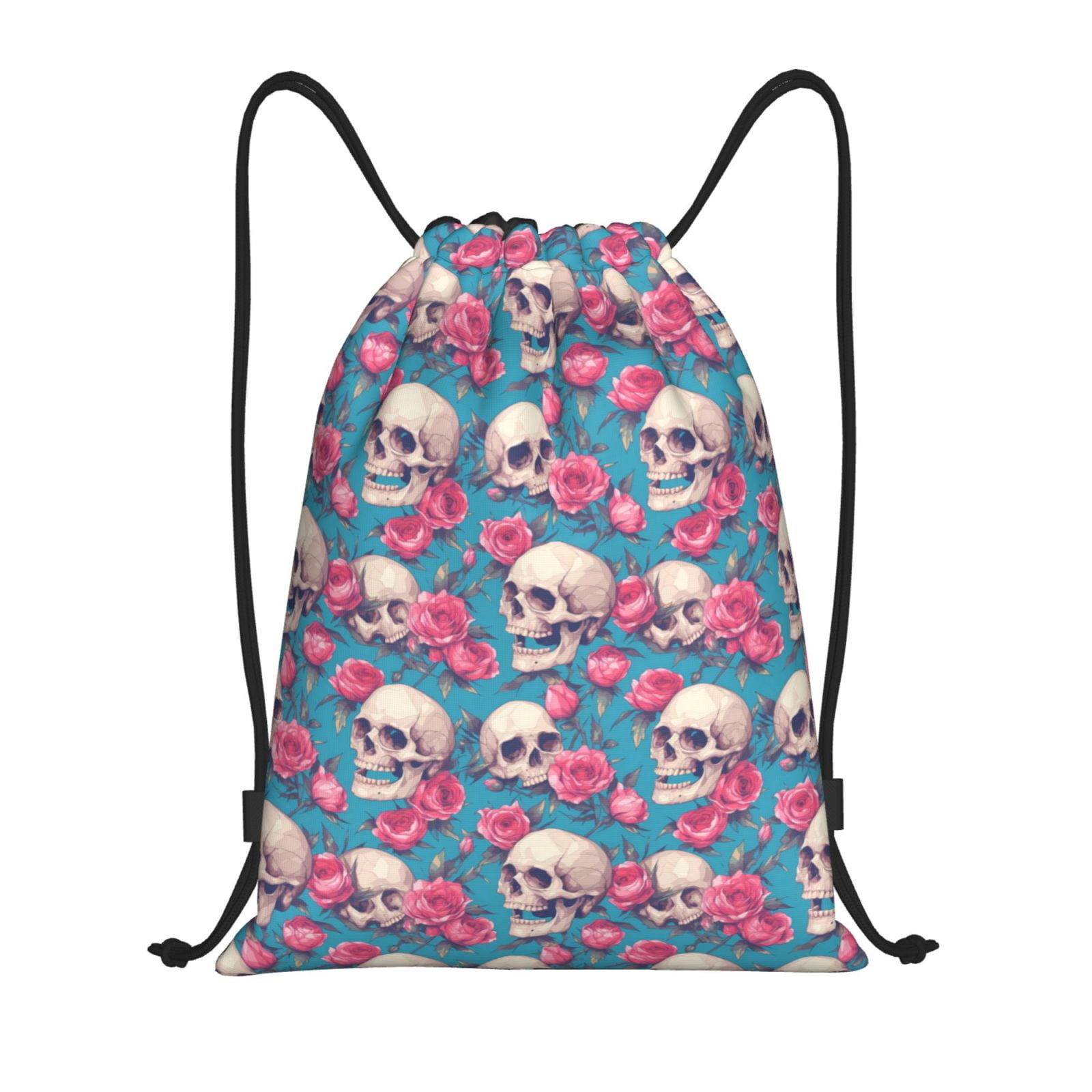 Balery happy Skull rose Pattern Drawstring Backpack Bag Sport Gym ...