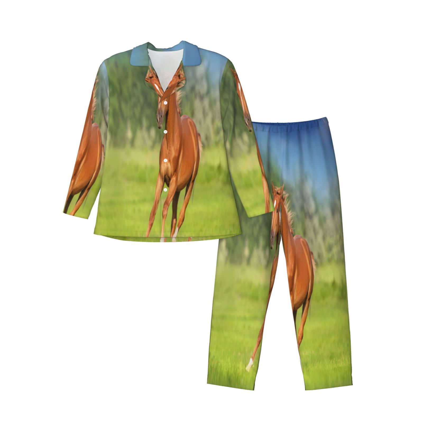 Balery horse running freely Pattern Pajama Sets for Men Long Sleeve 2 ...
