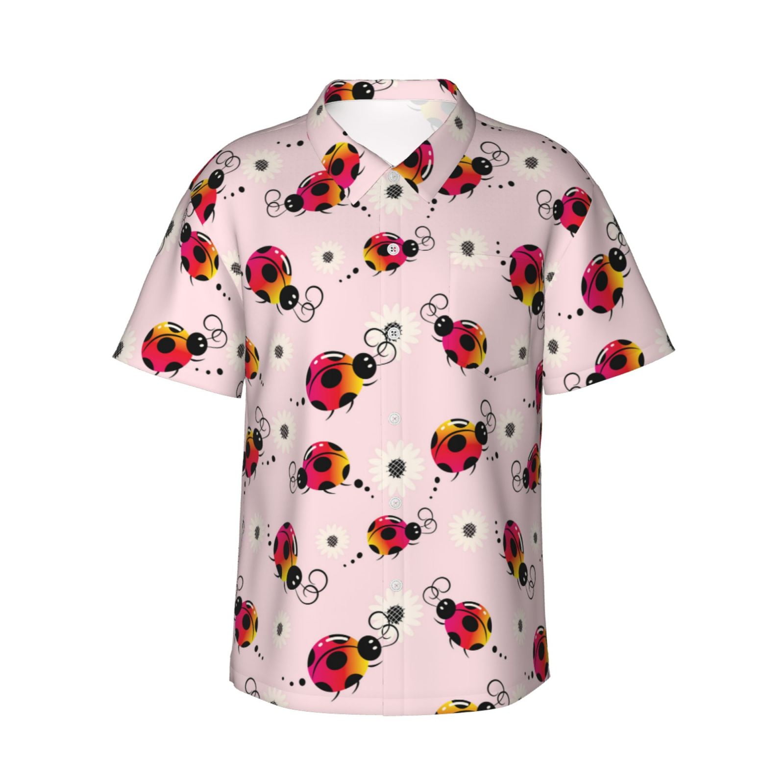 Balery ladybugs and flower Print Men's Hawaiian Shirts Short Sleeve ...