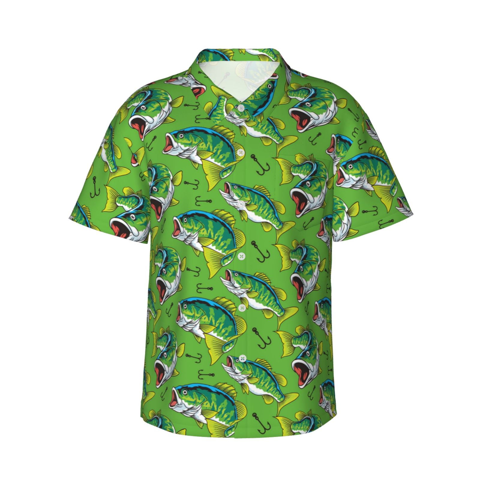 Balery large mouth green color bass fish Print Men's Hawaiian Shirts ...