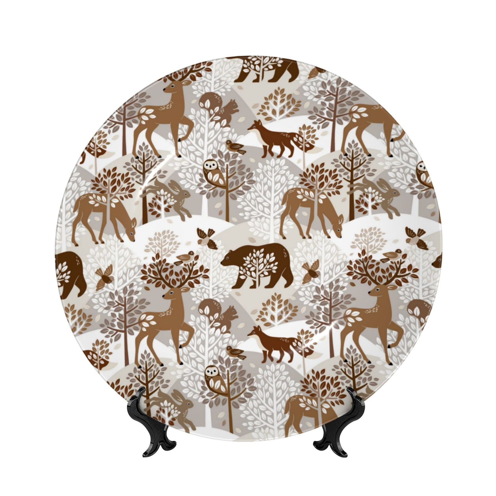 Balery leaf Moose fox owls tree Print Bone China Decorative Plate ...