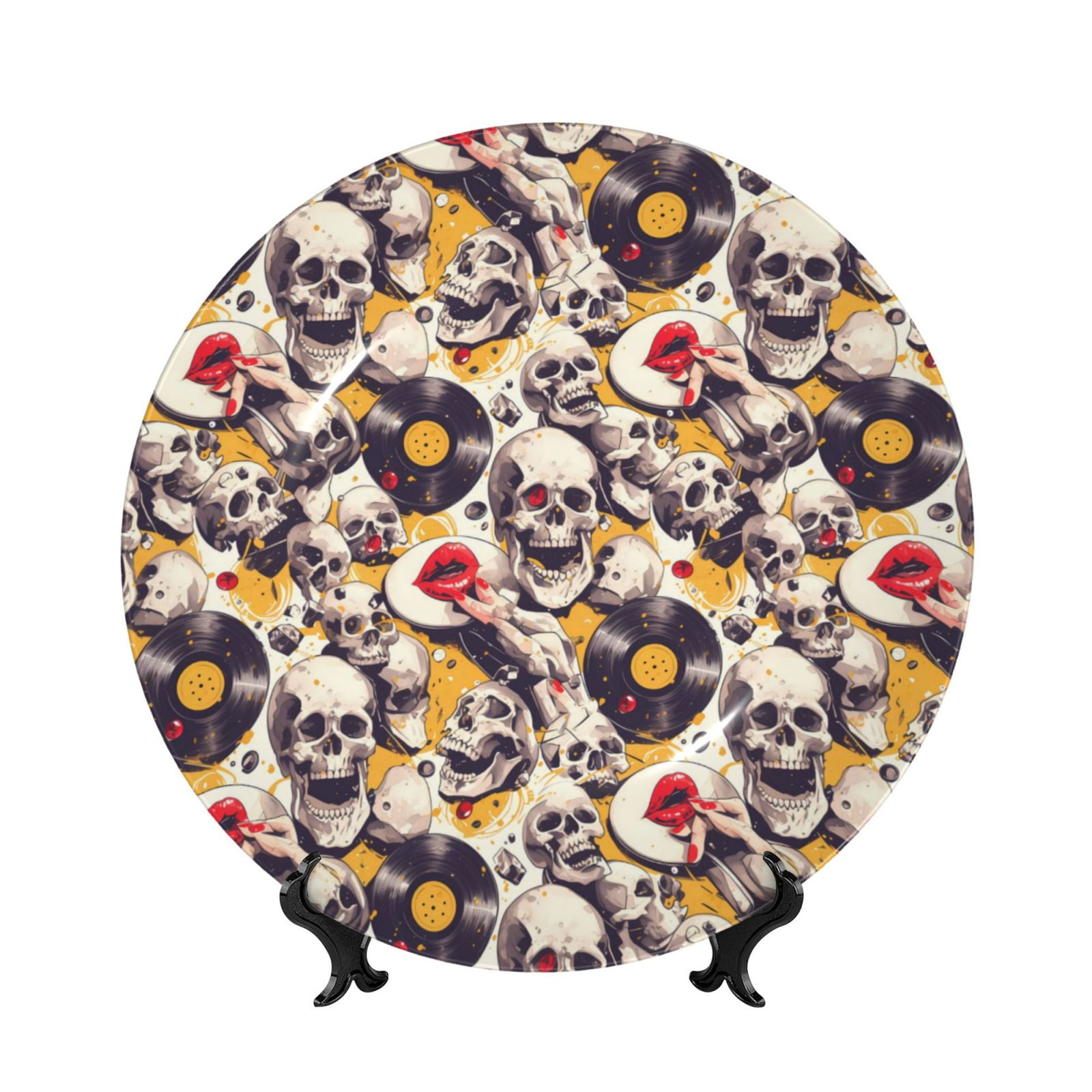 Balery lips record rock Skull Print Bone China Decorative Plate Ceramic ...
