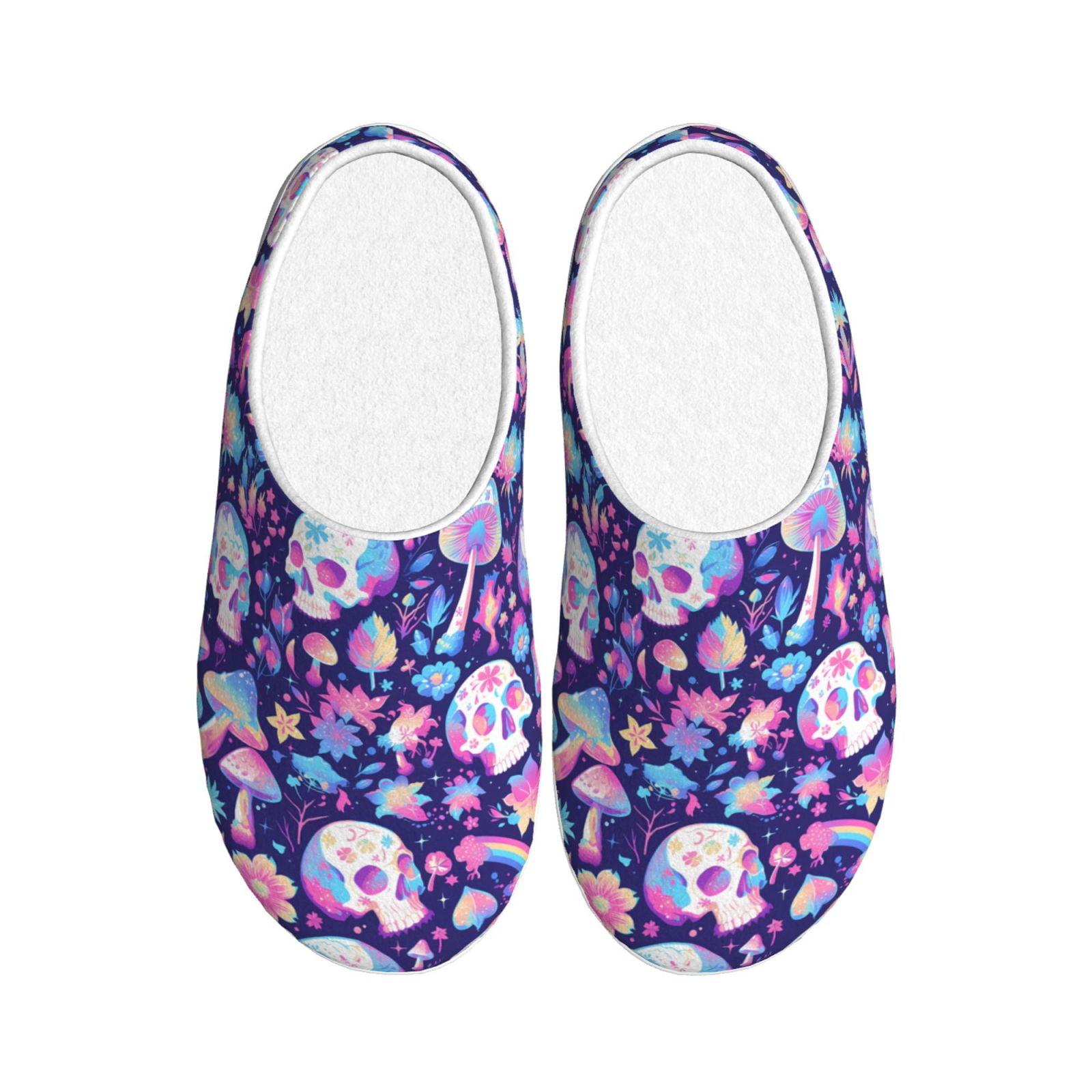 Balery mushroom rainbow Skull cartoon Pattern Women's Fuzzy Memory Foam ...