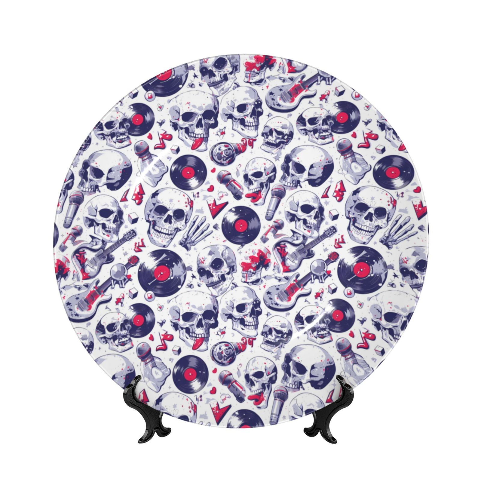 Balery music Skull record mike Print Bone China Decorative Plate ...