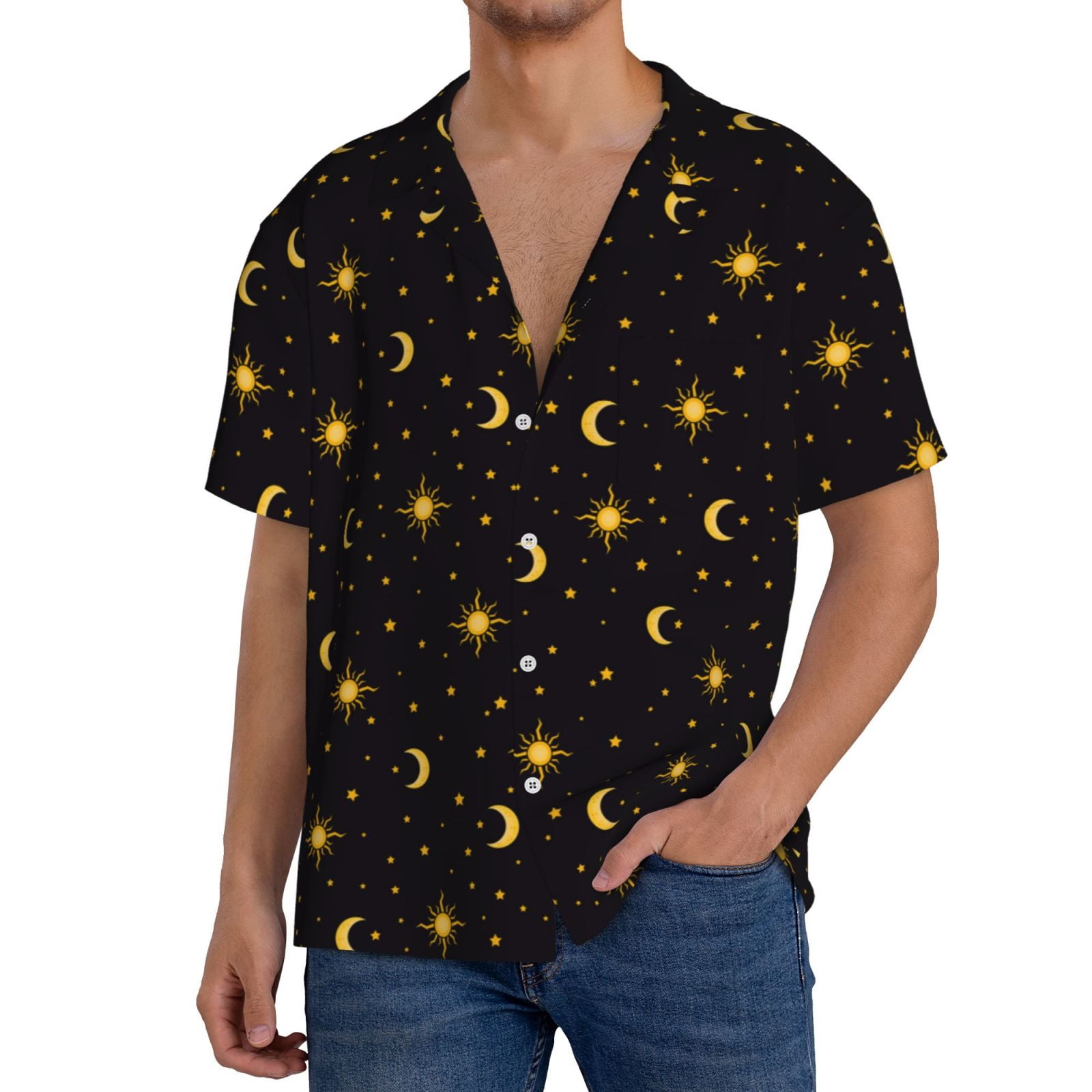 Balery night sky Pattern Men's Casual Button Down Shirt Short Sleeve ...