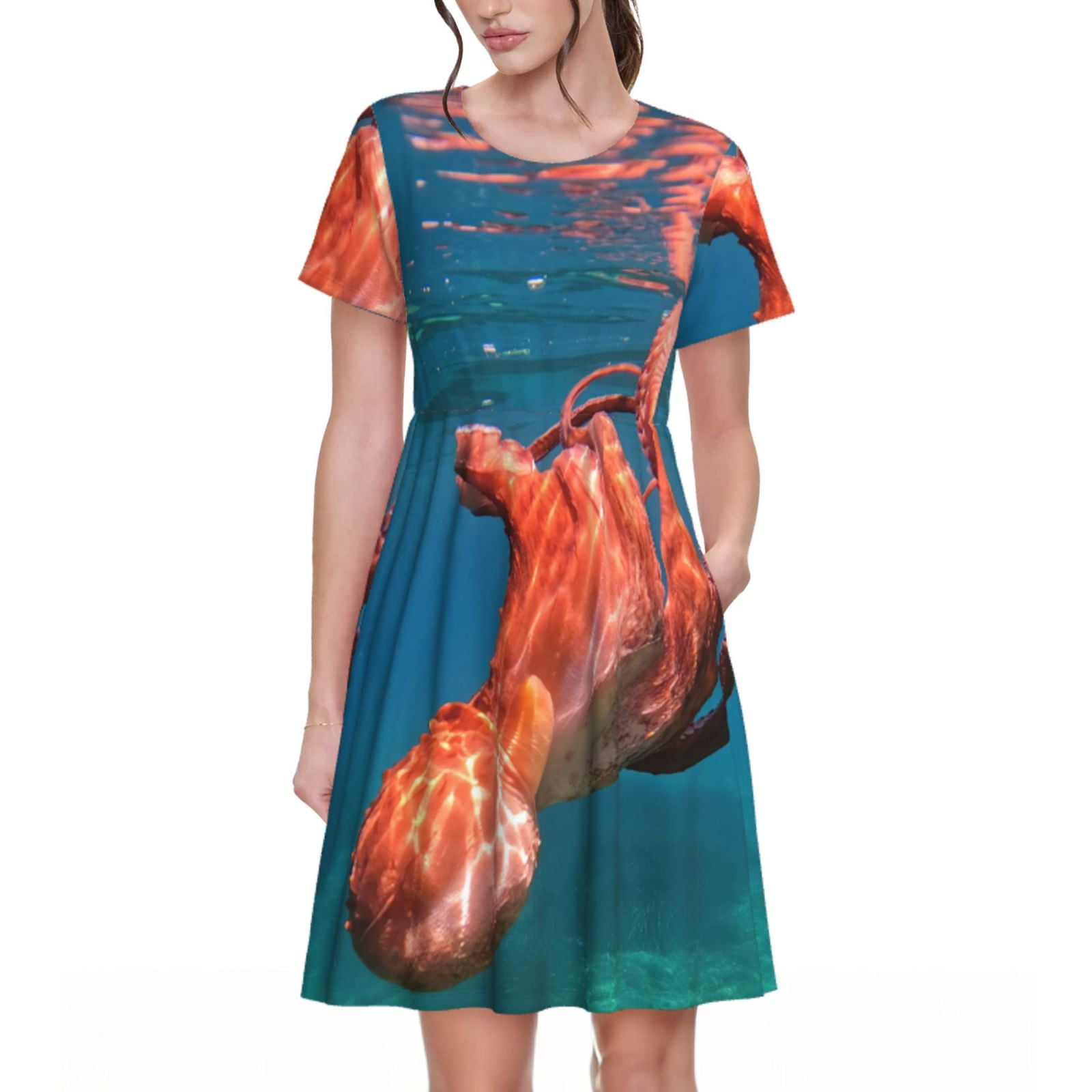 Balery octopus swimming Pattern Womens Dresses Loose Short sleeve ...