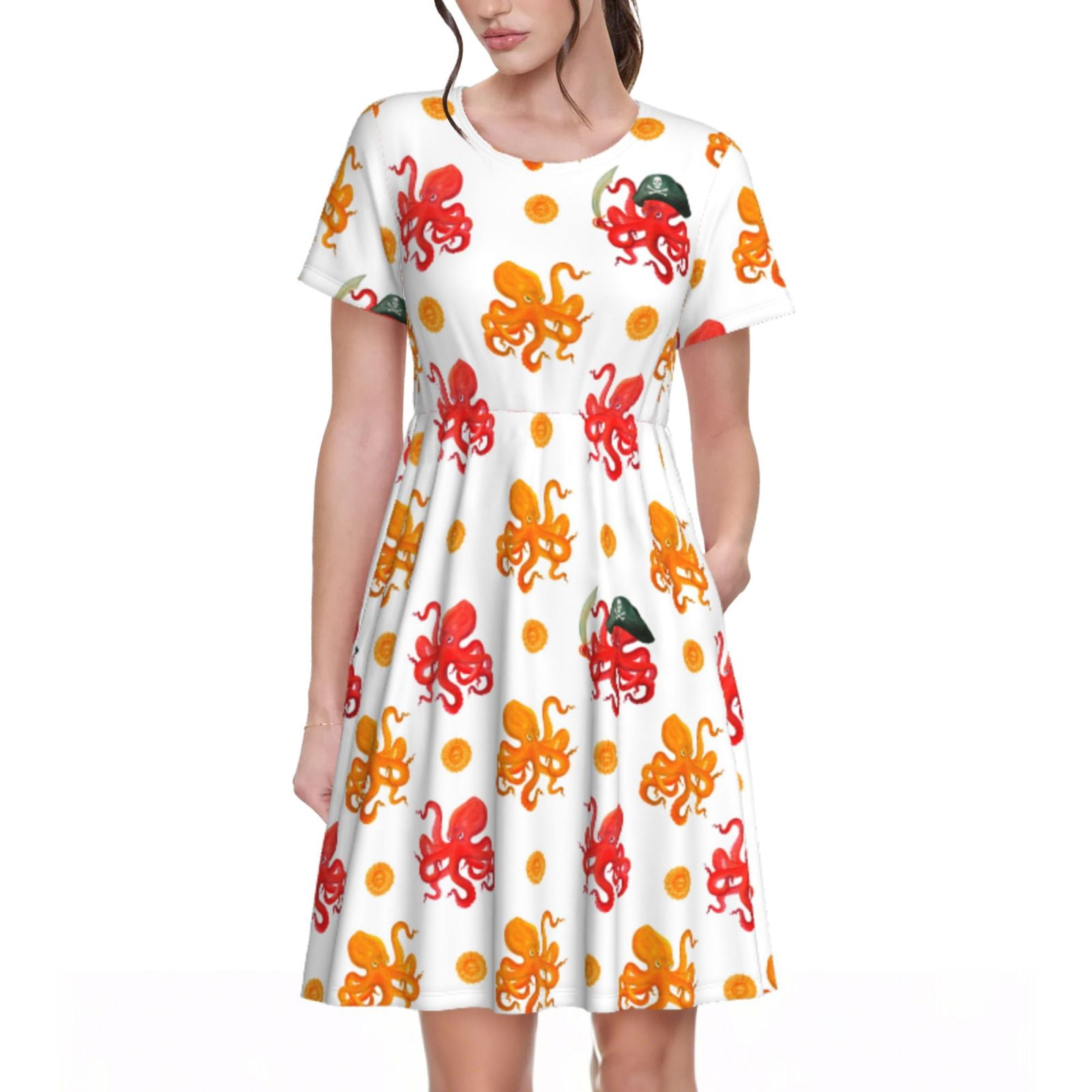 Balery octopuses Pattern Womens Dresses Loose Short sleeve Sundresses ...