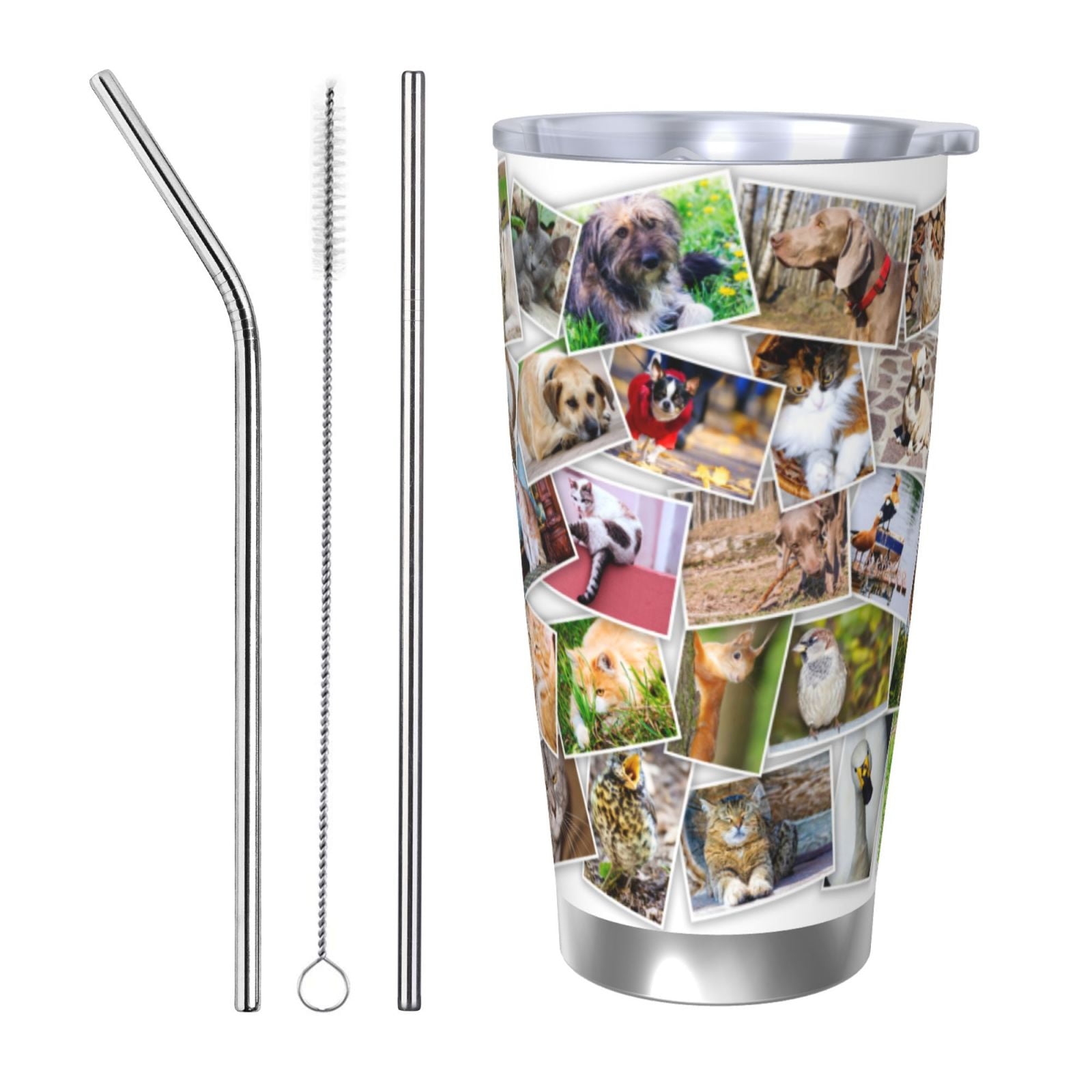 Balery pets and birds Collage Pattern 20oz Insulated Car Cup with Dual ...