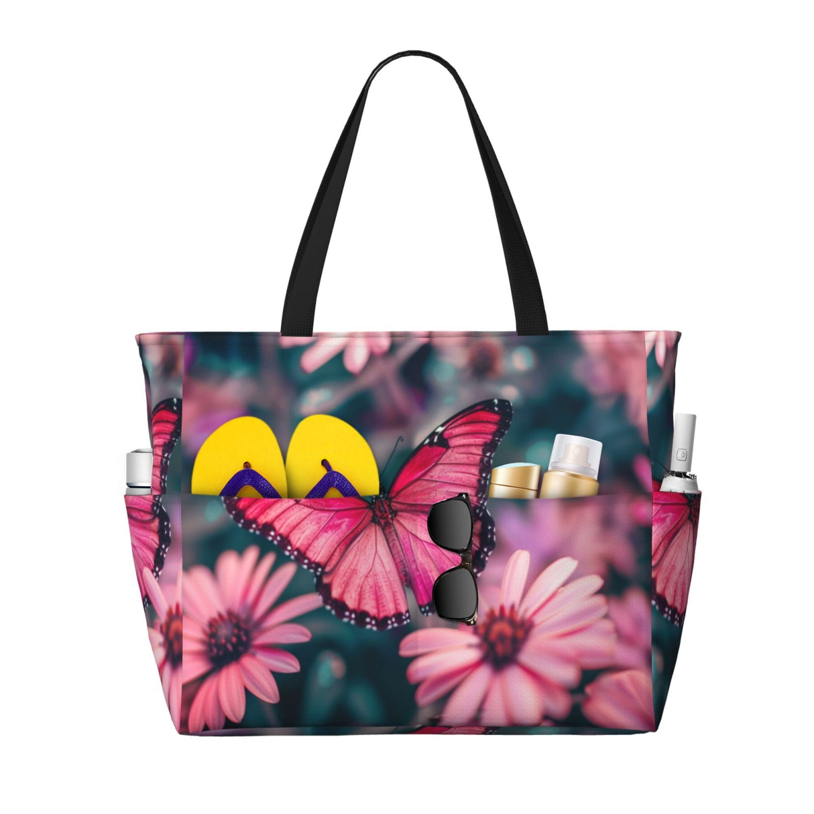 Balery pink butterfly Pattern Beach Travel Bag - Water-Resistant, Large ...