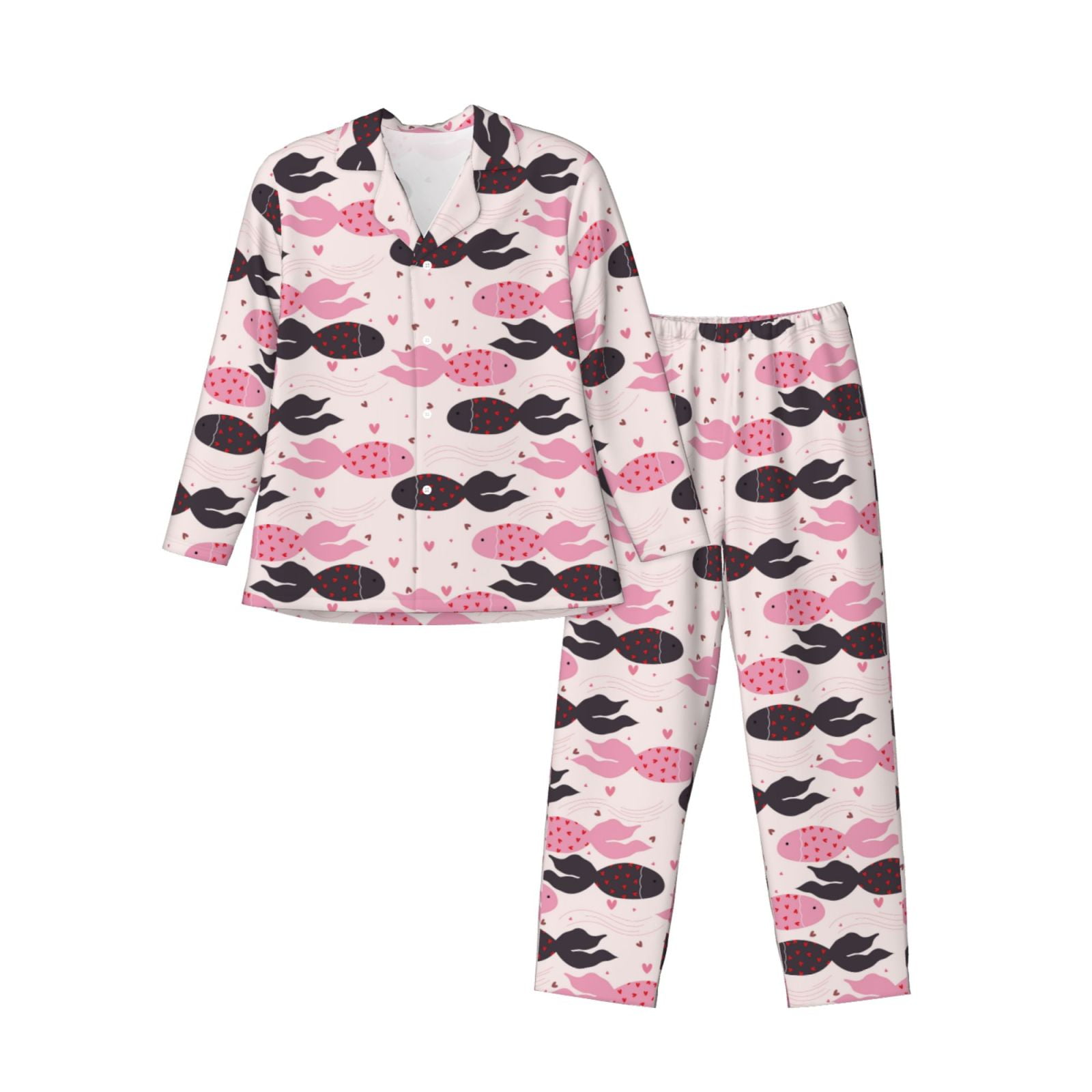 Balery pink fish hearts Pattern Pajama Sets for Men Long Sleeve 2 Piece ...