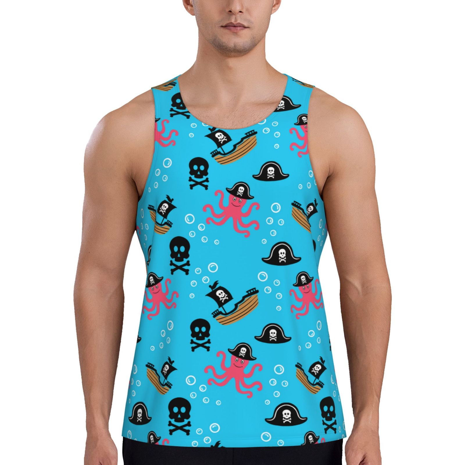 Balery pirate Octopus Pattern Men's Workout Tank Top Gym Muscle Tee ...