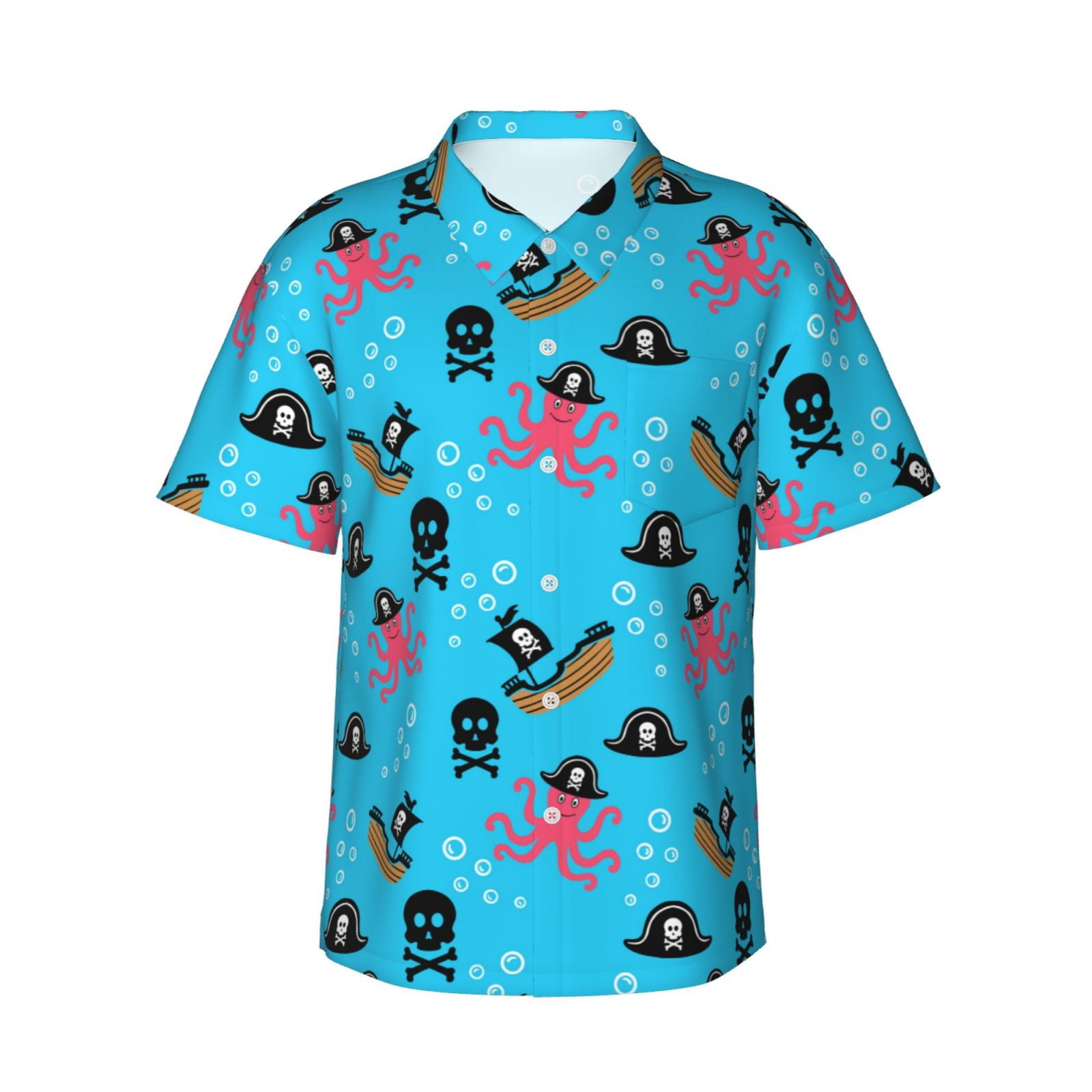Balery pirate Octopus Print Men's Hawaiian Shirts Short Sleeve Beach ...