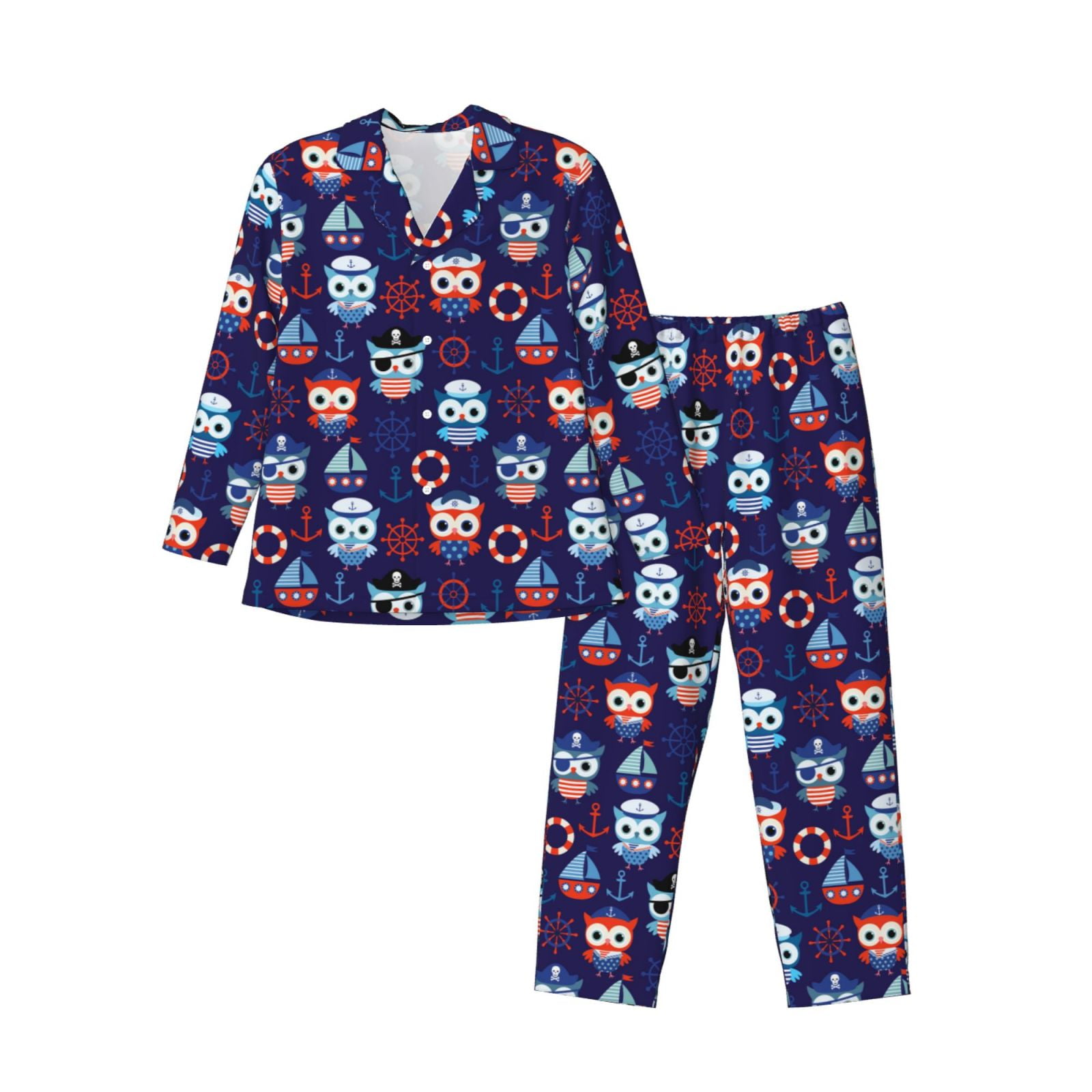Balery pirate owls and boats Pattern Pajama Sets for Men Long Sleeve 2 ...