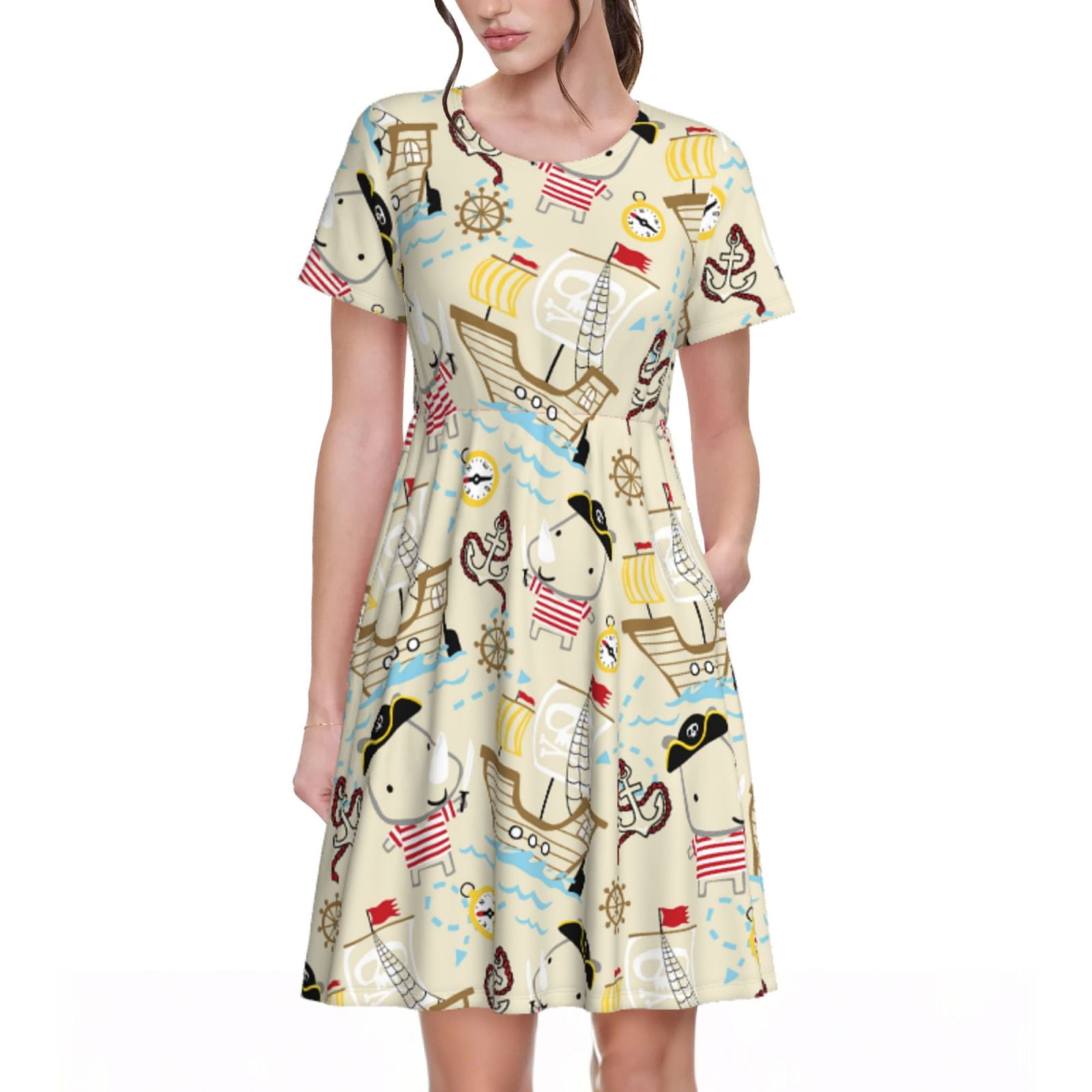 Balery pirate with sailing Pattern Womens Dresses Loose Short sleeve ...