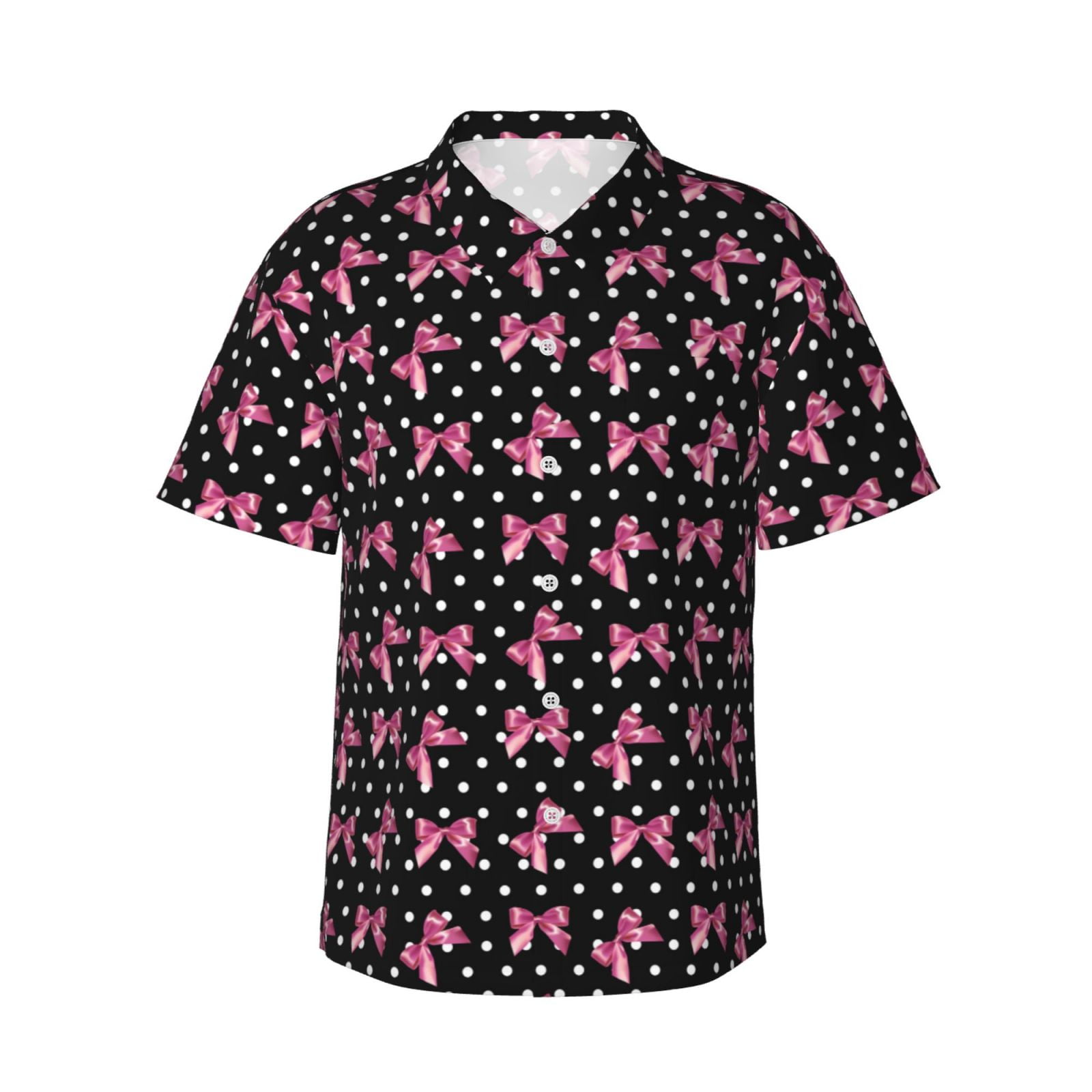 Balery polka dot with pink bows Print Men's Hawaiian Shirts Short ...