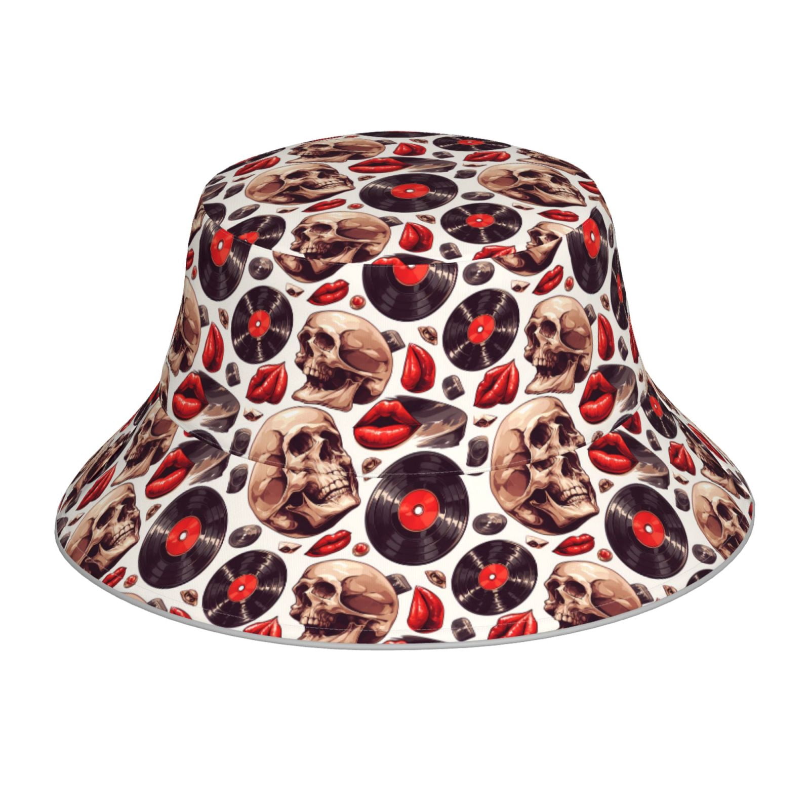 Balery record lips Skull Sun Hats for Men Women Bucket Hat UPF 50 ...