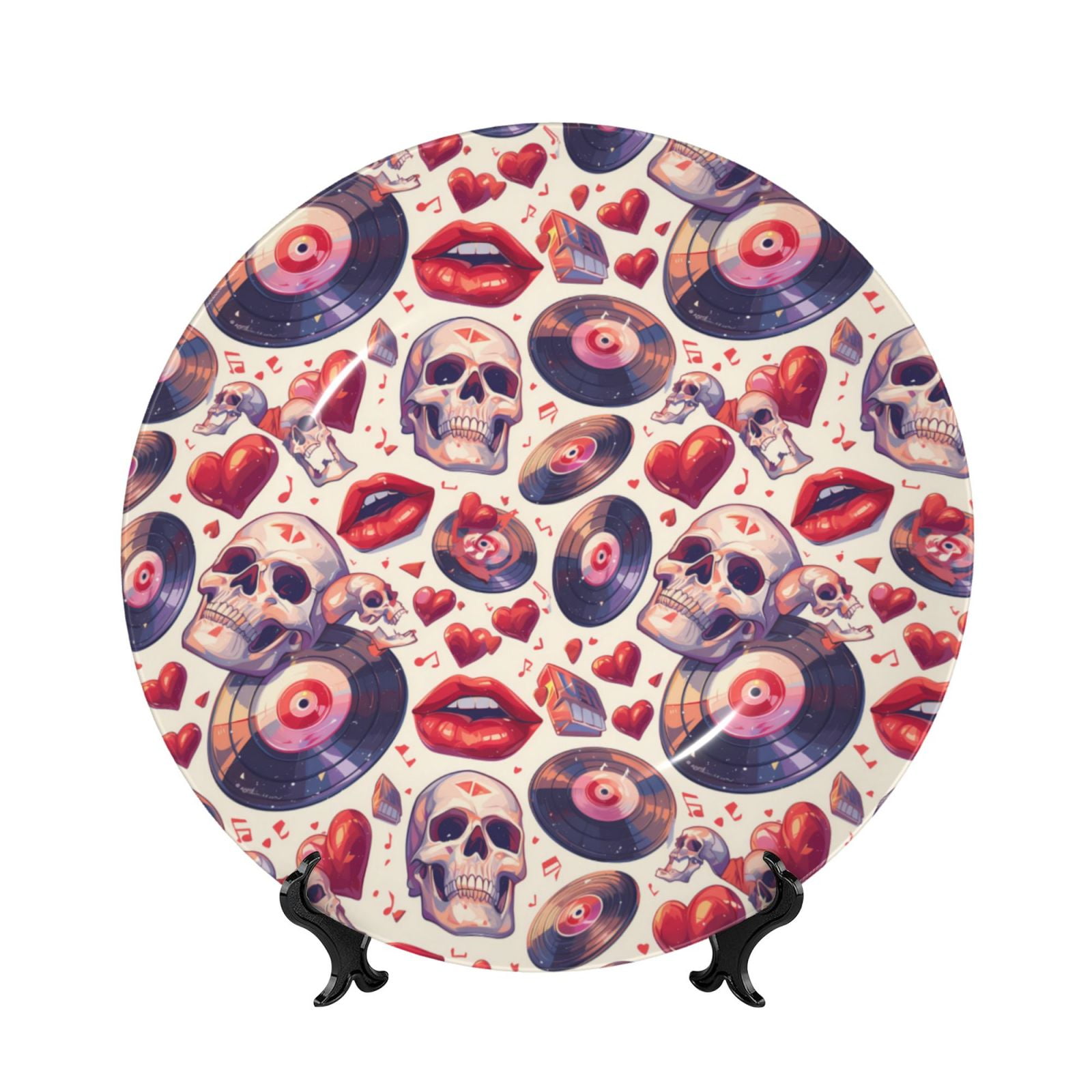 Balery record rock Skull lips Print Bone China Decorative Plate Ceramic ...