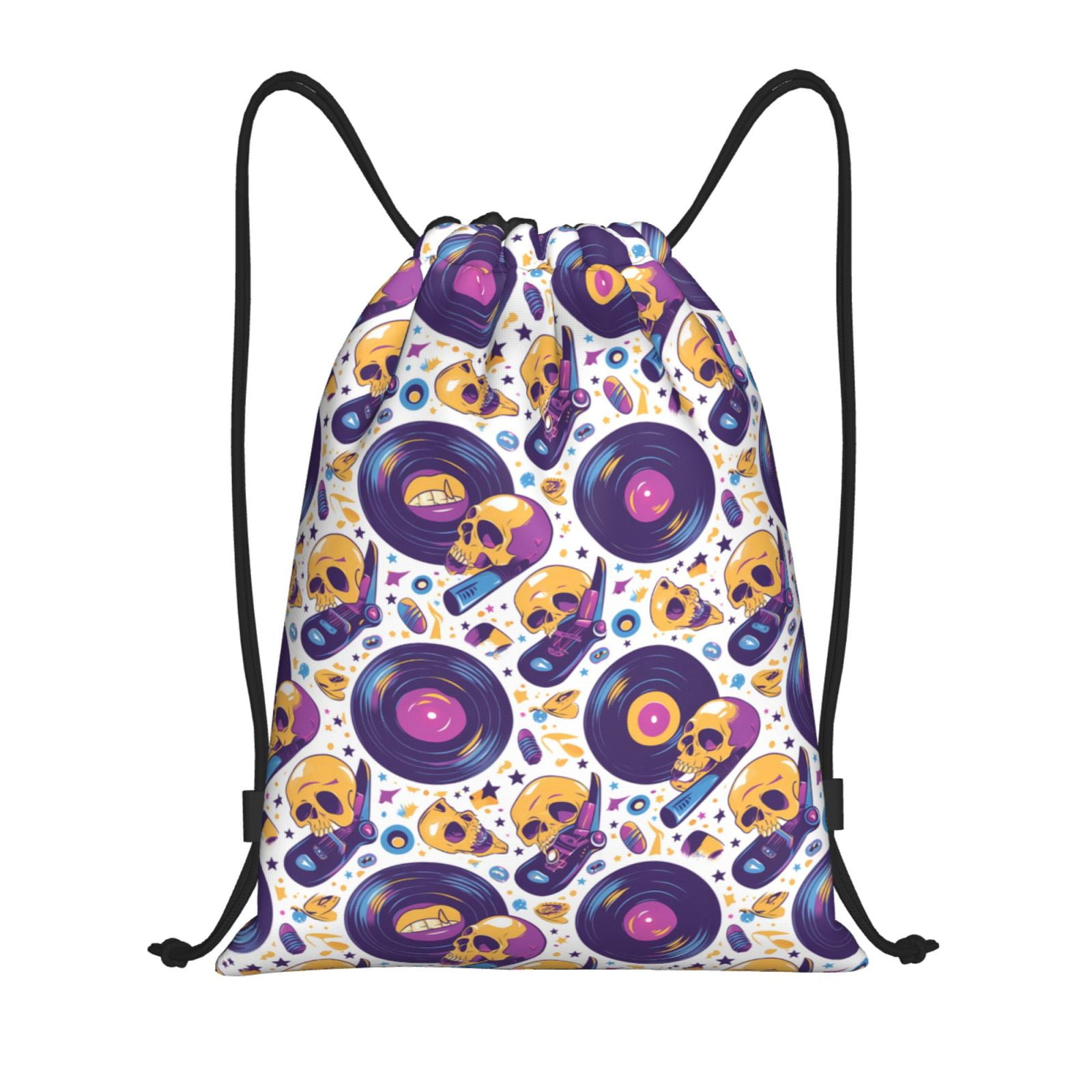Balery record rock Skull star Pattern Drawstring Backpack Bag Sport Gym ...