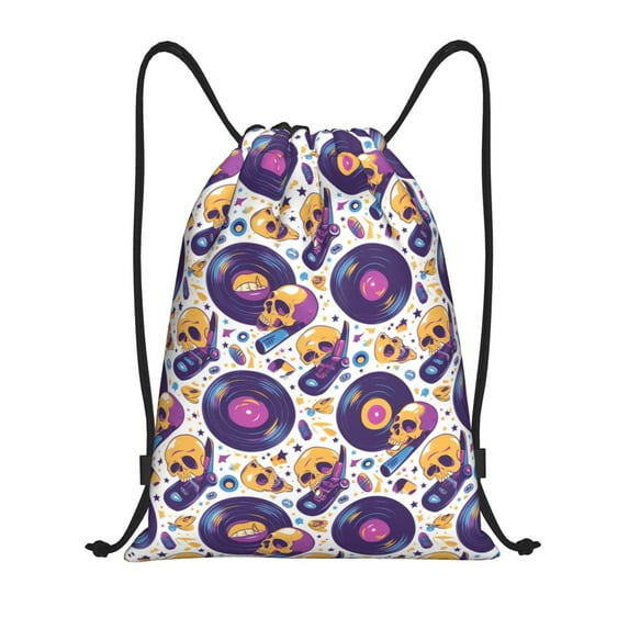 Balery record rock Skull star Pattern Drawstring Backpack Bag Sport Gym ...