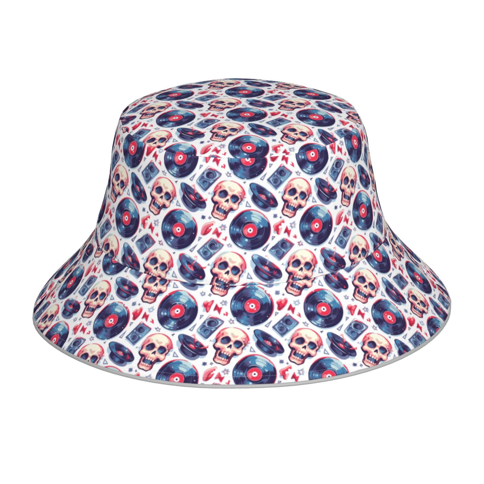 Balery record rock music Skull Sun Hats for Men Women Bucket Hat UPF 50 ...