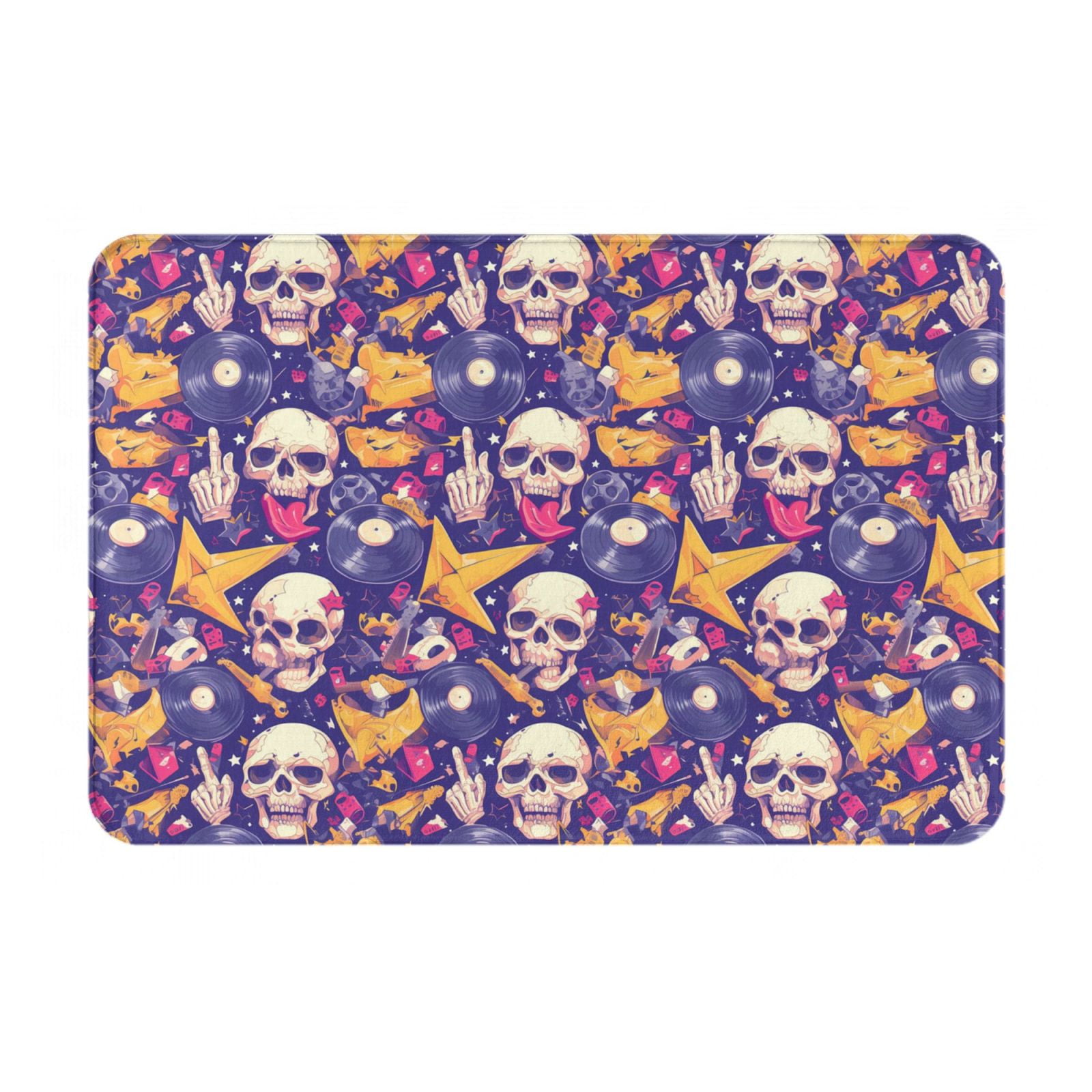 Balery rock Skull record Doormat, Durable Flannel Fabric, Waterproof ...