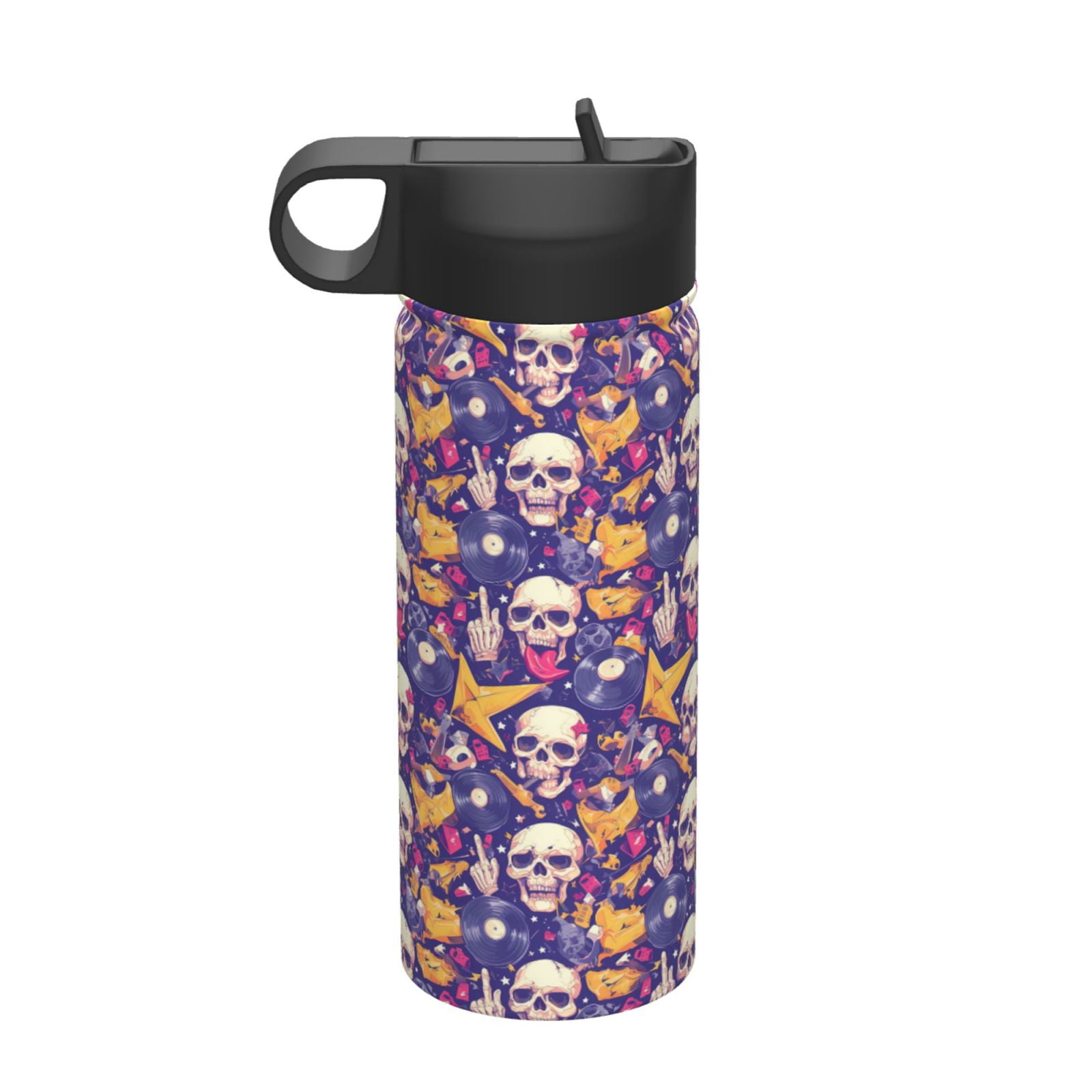 Balery rock Skull record Pattern Water Bottle,18oz Sports Insulated ...
