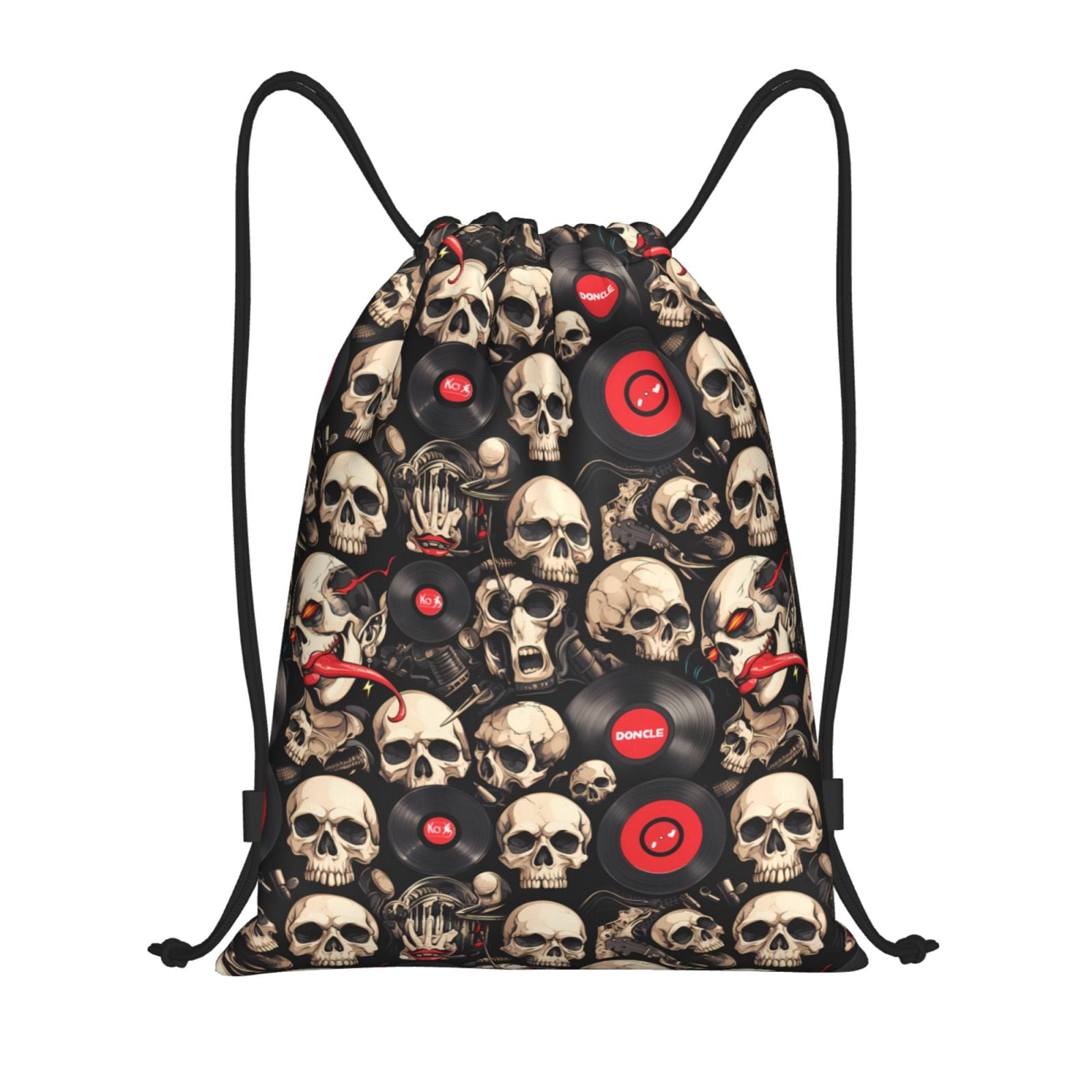 Balery rock record Skull Pattern Drawstring Backpack Bag Sport Gym ...