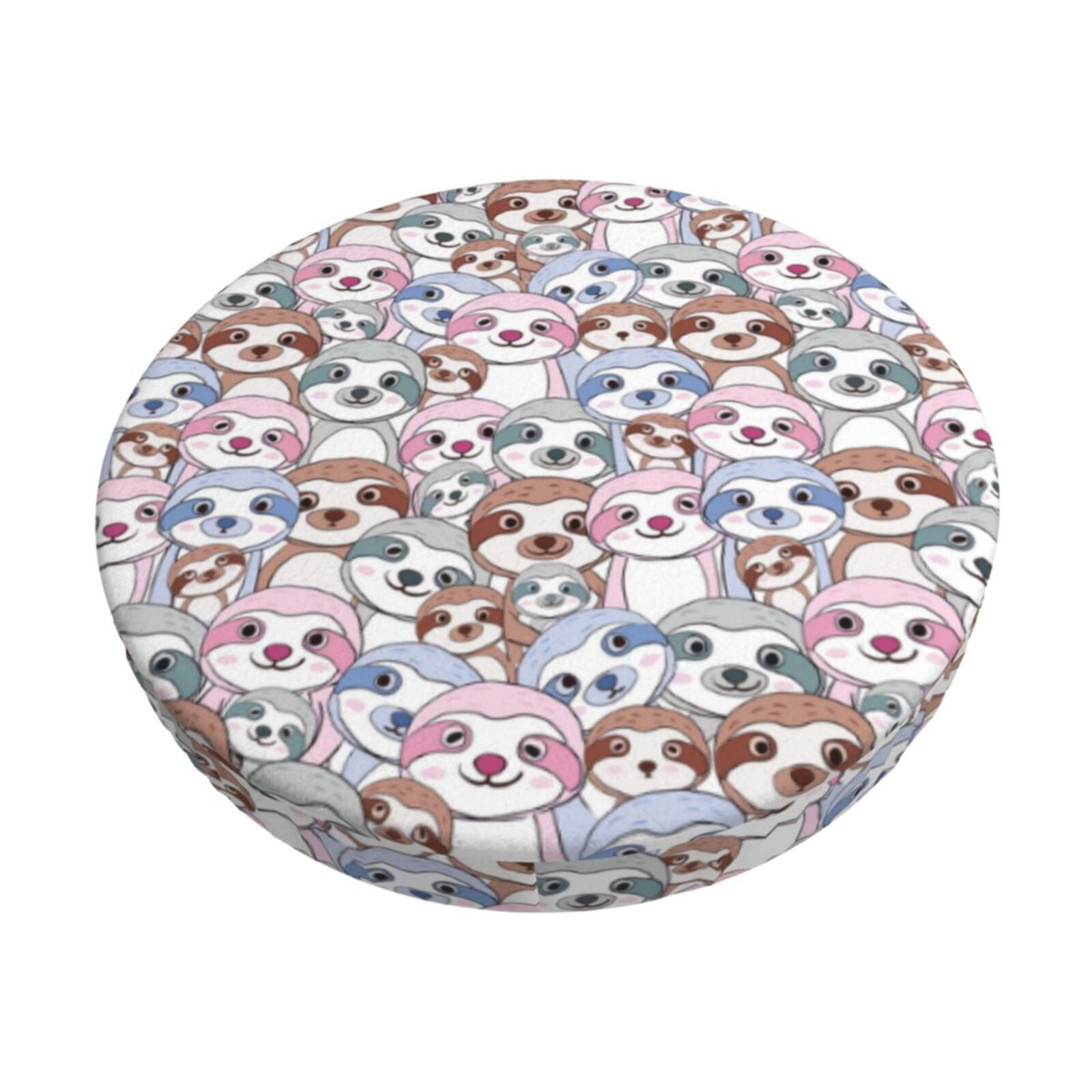 Balery sloth cartoon Pattern Round Bar Stool Seat Covers Velvet Fabric ...