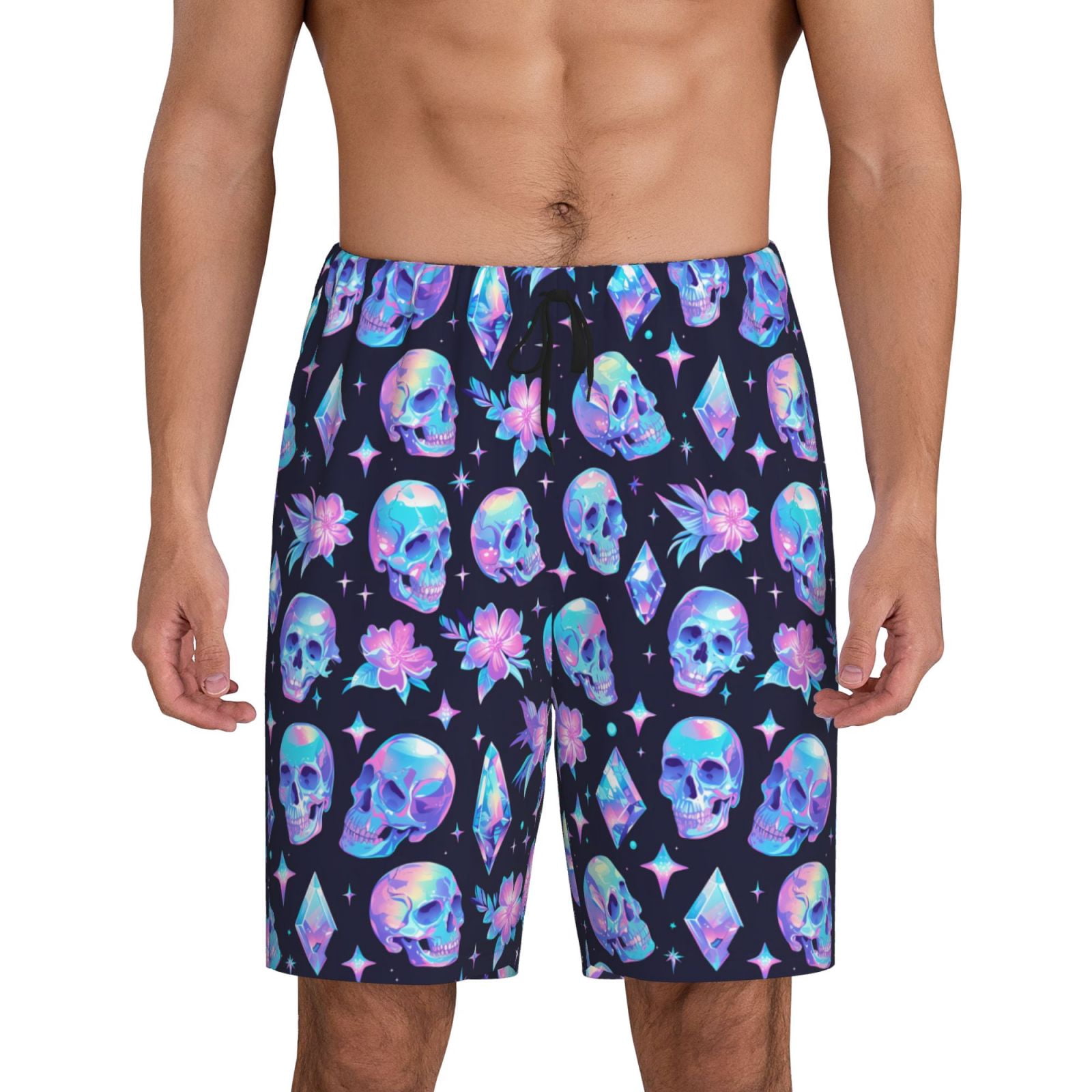 Balery star Skull flower crystal Men's Cotton Knit Pajama Shorts ...