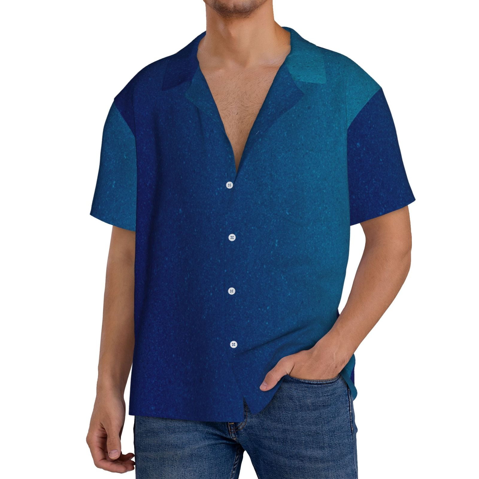 Balery teal blue Pattern Men's Casual Button Down Shirt Short Sleeve ...