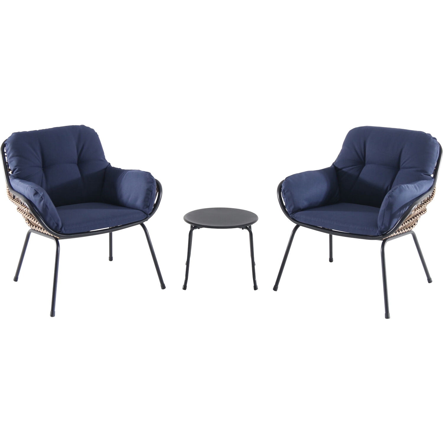 Bali 3-Piece Chat Set with Plush 4-Sided Cushions in Navy Blue ...
