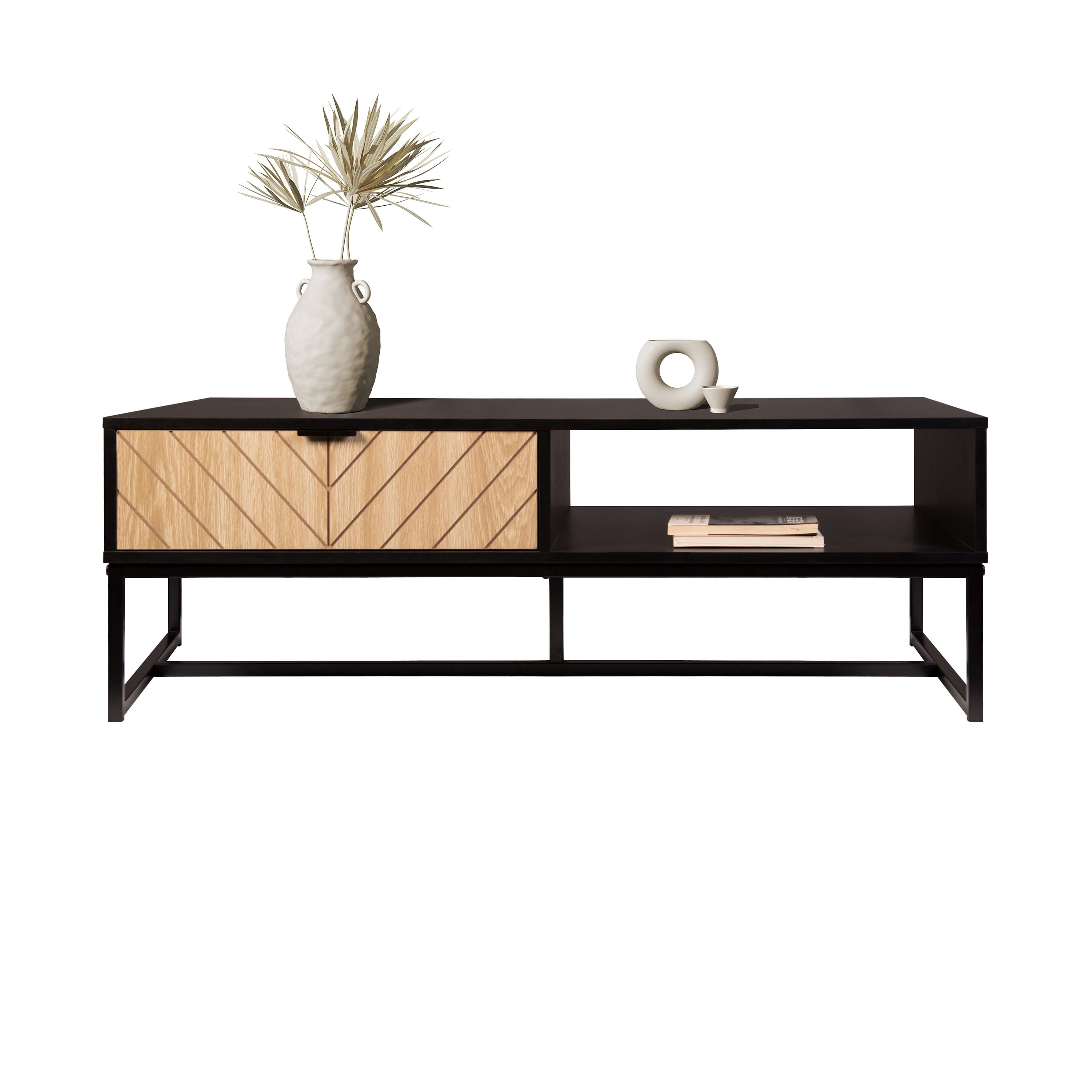 Bali Coastal Modern TV Stand with Storage Cubby and Natural Wood Drawer ...