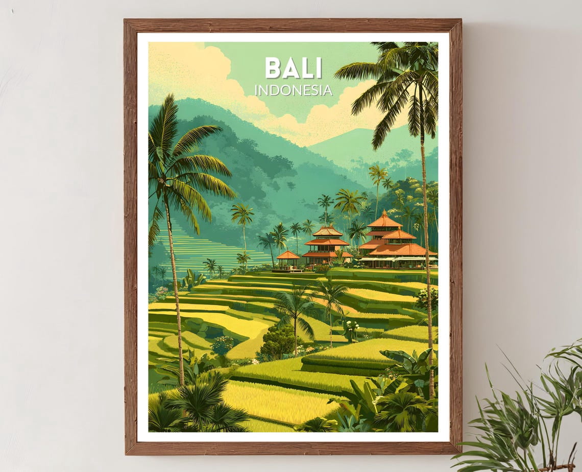 Bali Indonesia Retro Travel Mid Century Modern Wall Art Vintage ...