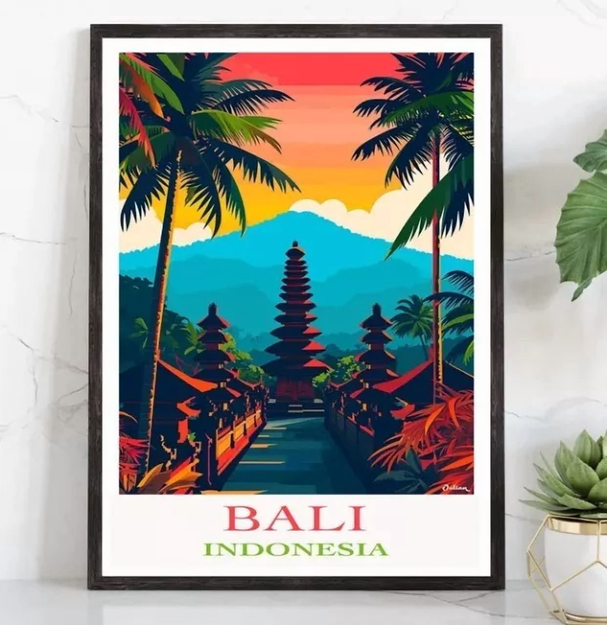Bali Indonesia Travel Poster Modern Wall Art Home Decor Vintage Art ...