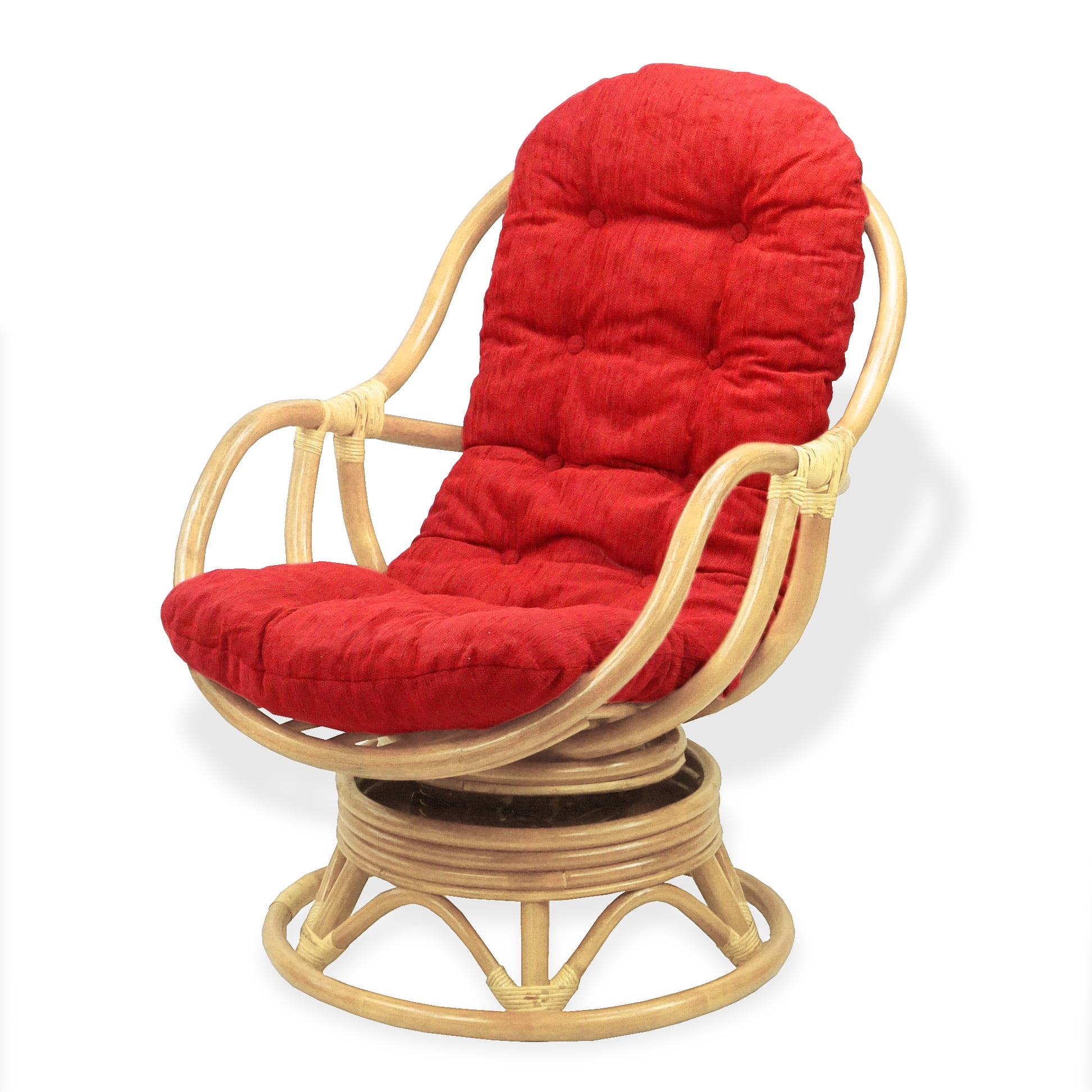 Bali Lounge Swivel Rocking Chair with Burgundy Cushion Natural Rattan ...