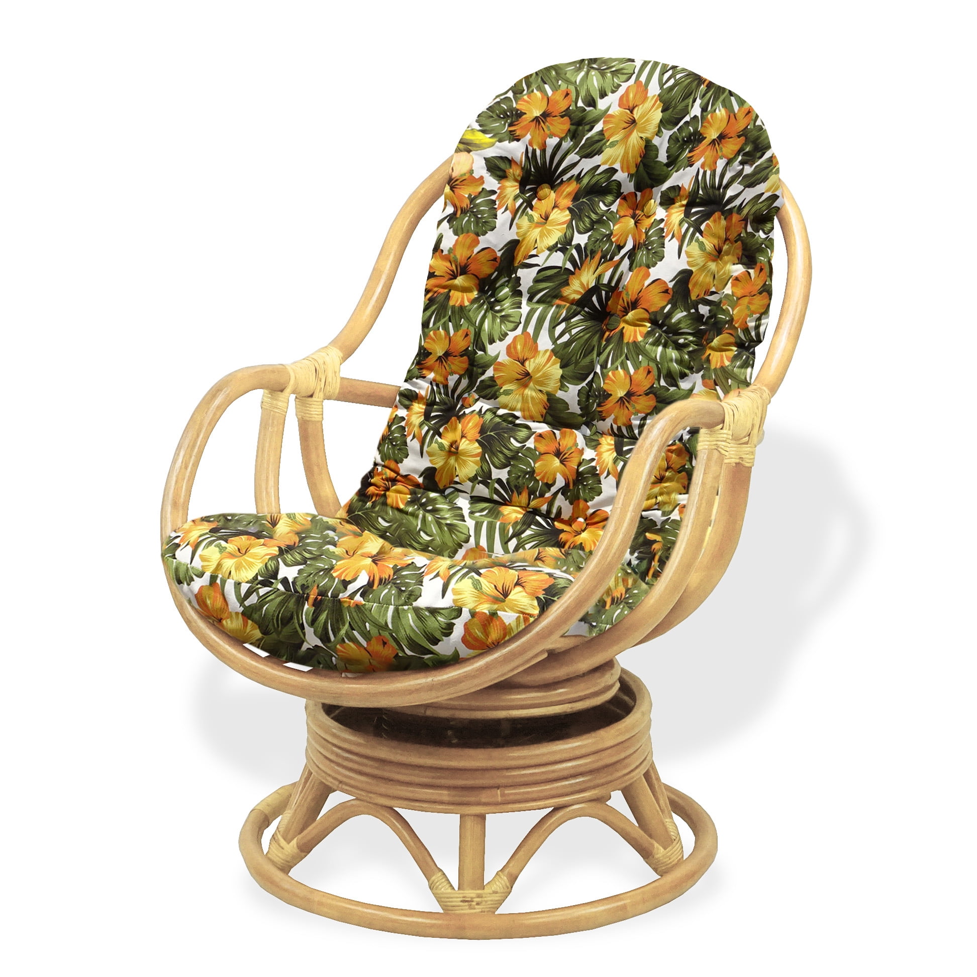 Bali Lounge Swivel Rocking Chair with Floral Cushion Natural Rattan ...